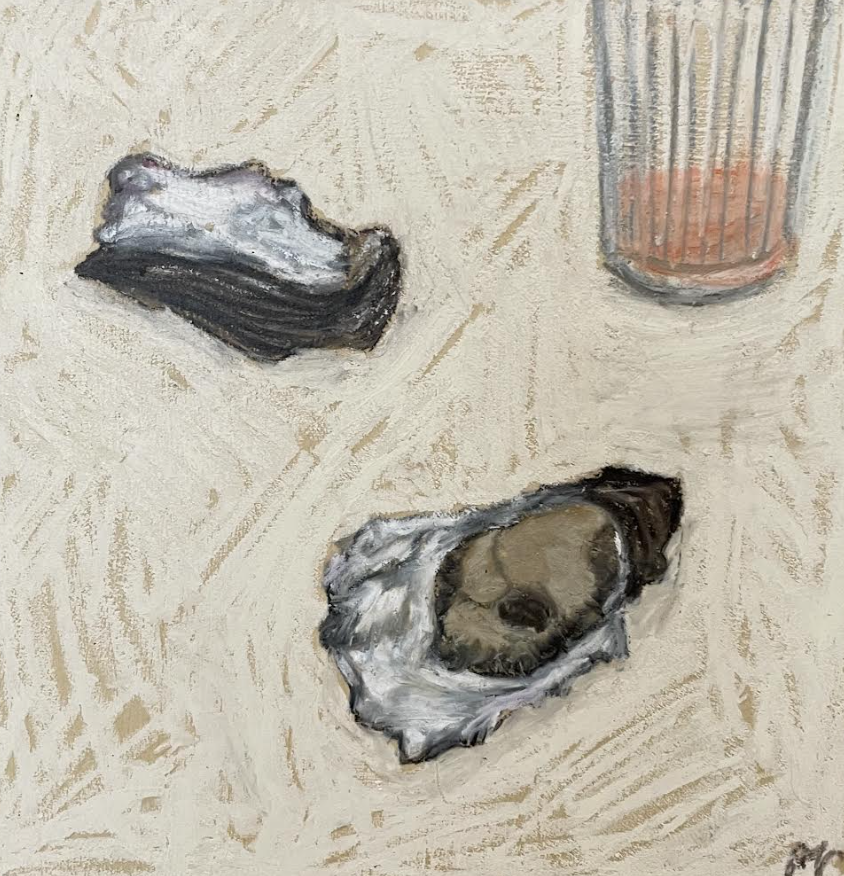 Phoebe Stone — Oysters and Wine (2022) — Oil Pastel on Board — Leighton ...