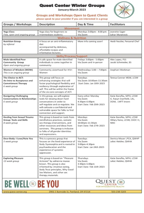 New Year’s Group Calendar — Quest Center for Integrative Health