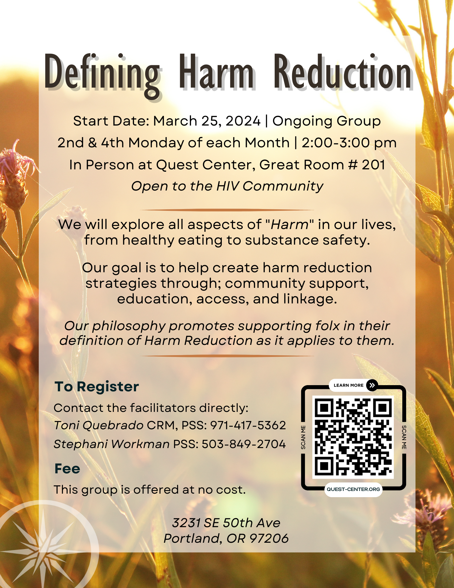 Defining Harm Reduction Group — Quest Center for Integrative Health