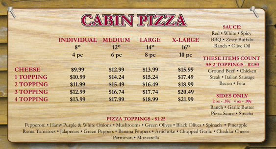 Food Menu — The Cabin