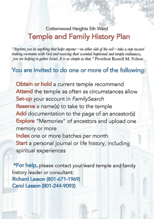 Temple and Family History — Whitmore Ward