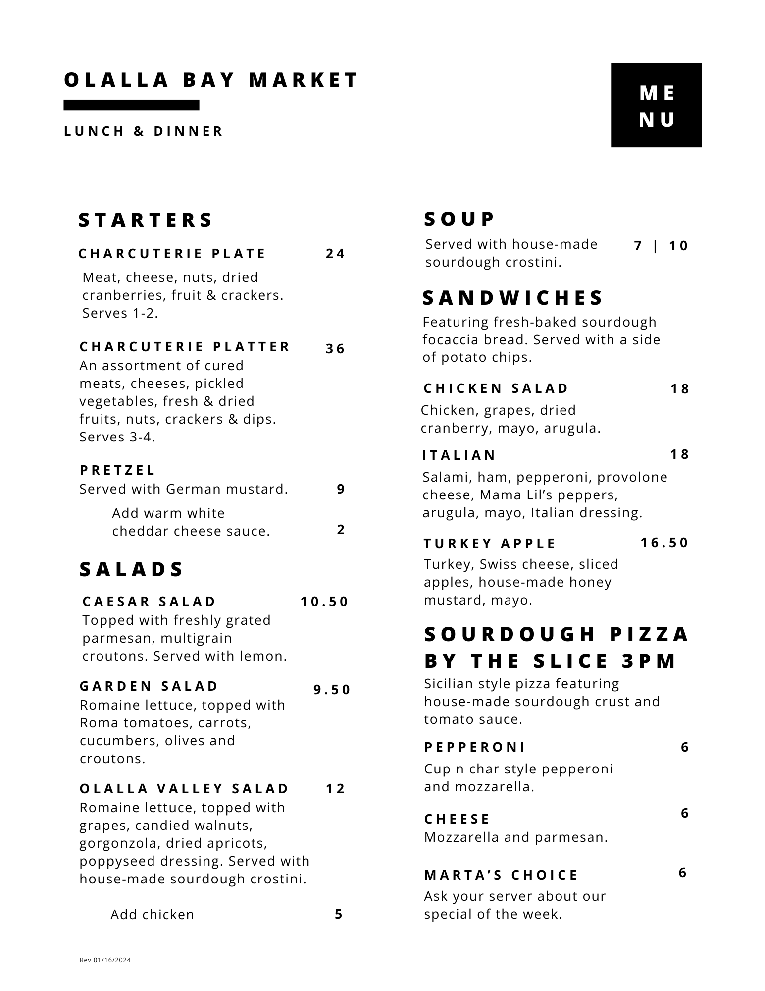 Menu — Olalla Bay Market & Landing