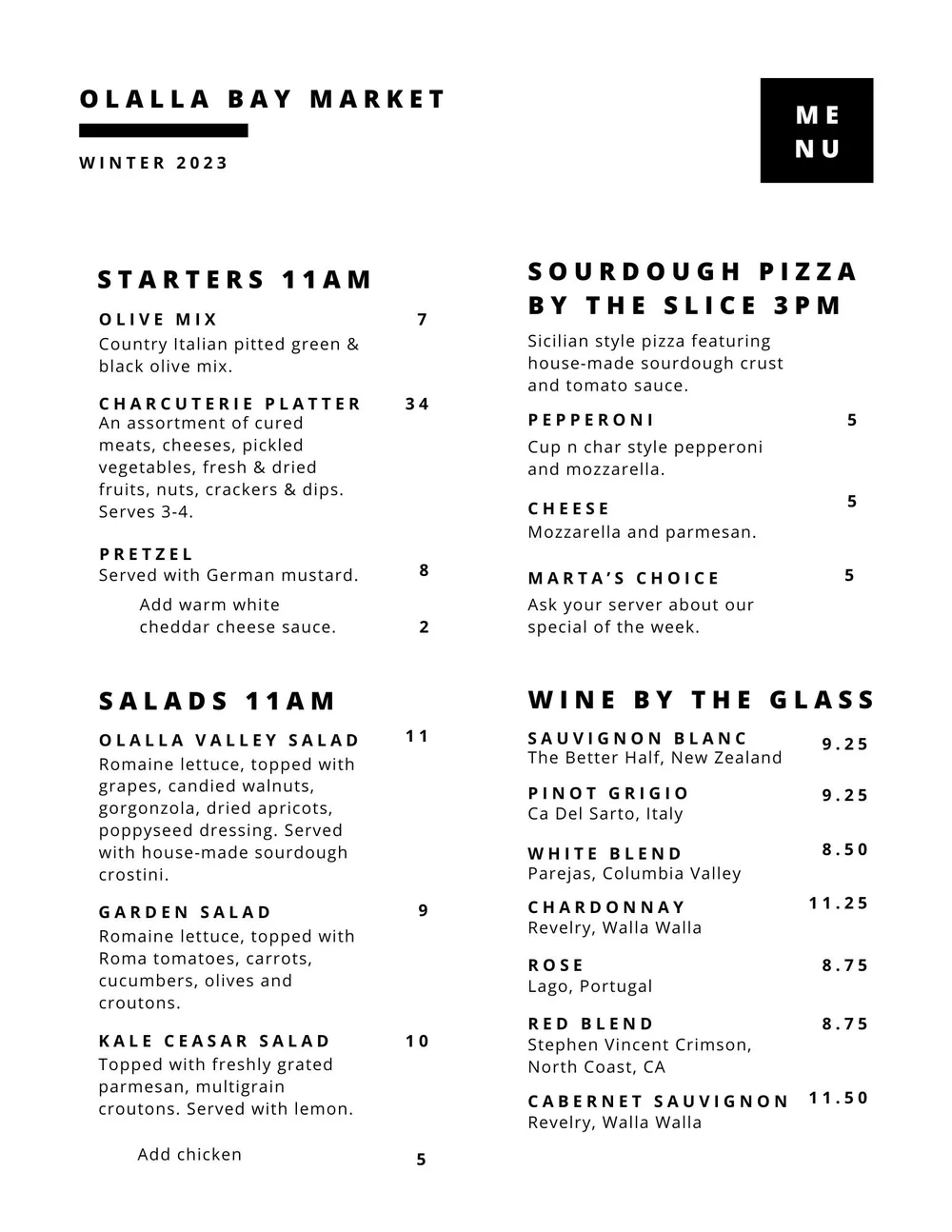 Menu — Olalla Bay Market & Landing