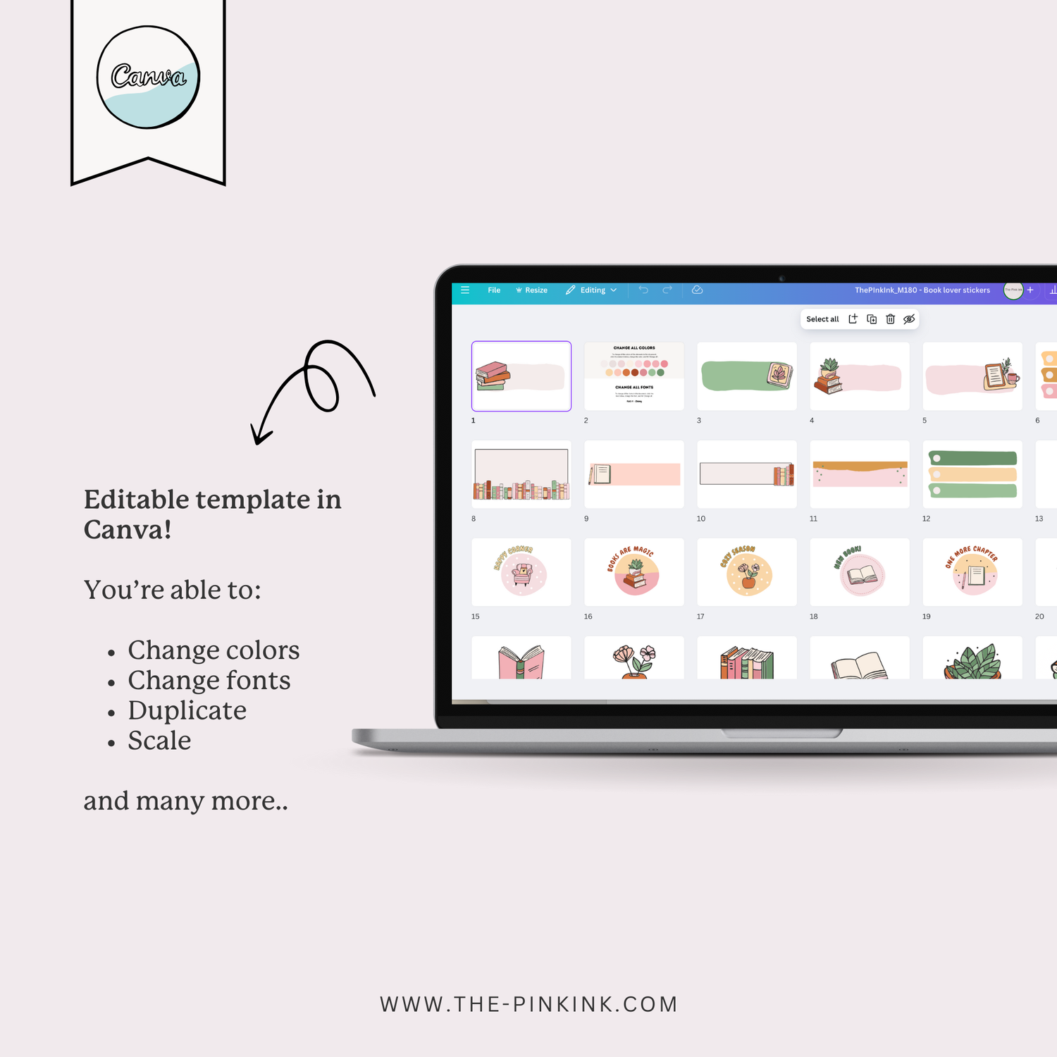 PLR Book Lover Stickers: Customizable Reading Sticker Pack — The Pink ...