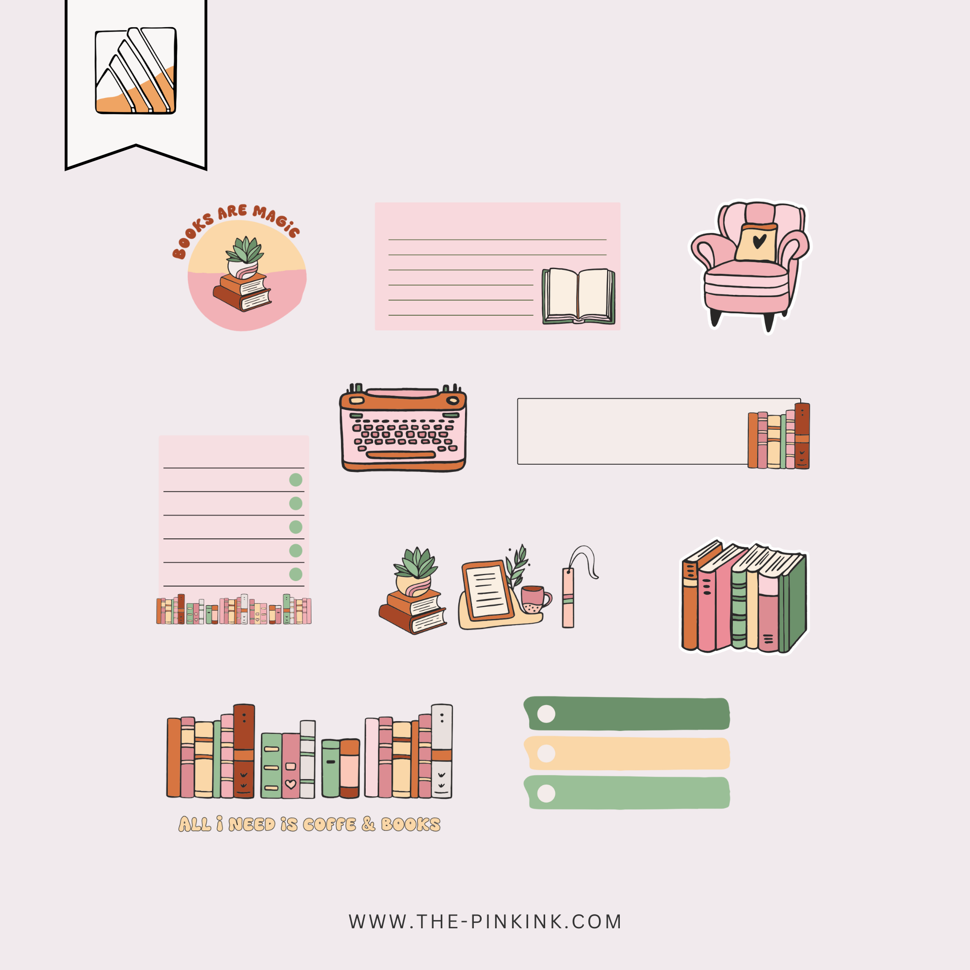 PLR Book Lover Stickers: Customizable Reading Sticker Pack — The Pink ...