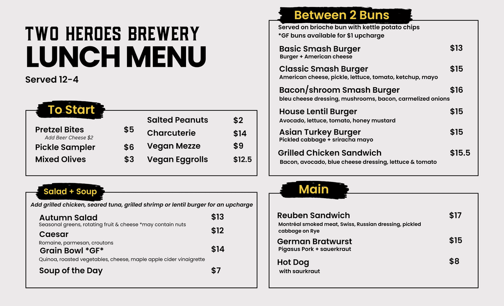 Current Menu — Two Heroes Brewery ‧ Public House