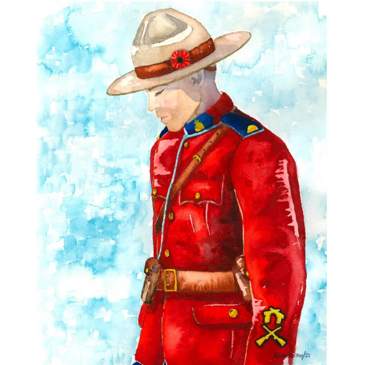 A Hero II: Watercolor painting and prints featuring an RCMP officer ...