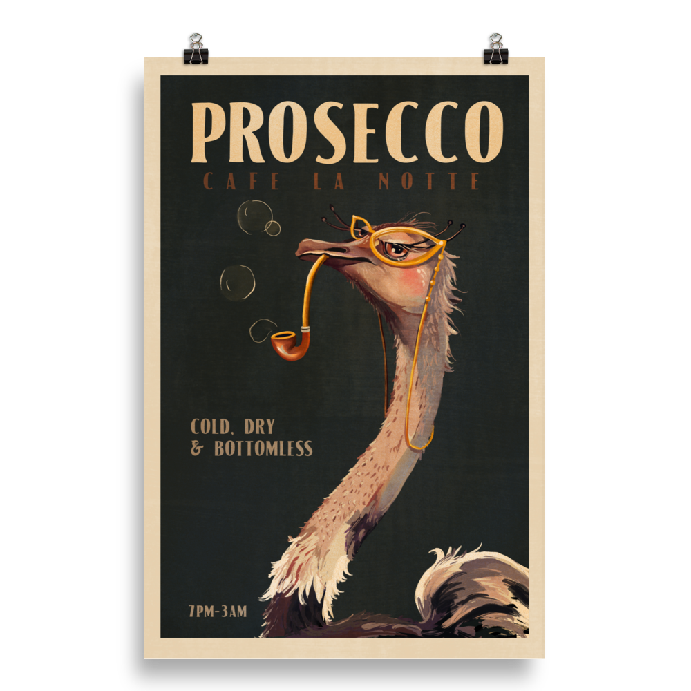 Vintage Art Deco Prosecco Poster. Guinness Style Beer Ad Ostrich. Retro ...