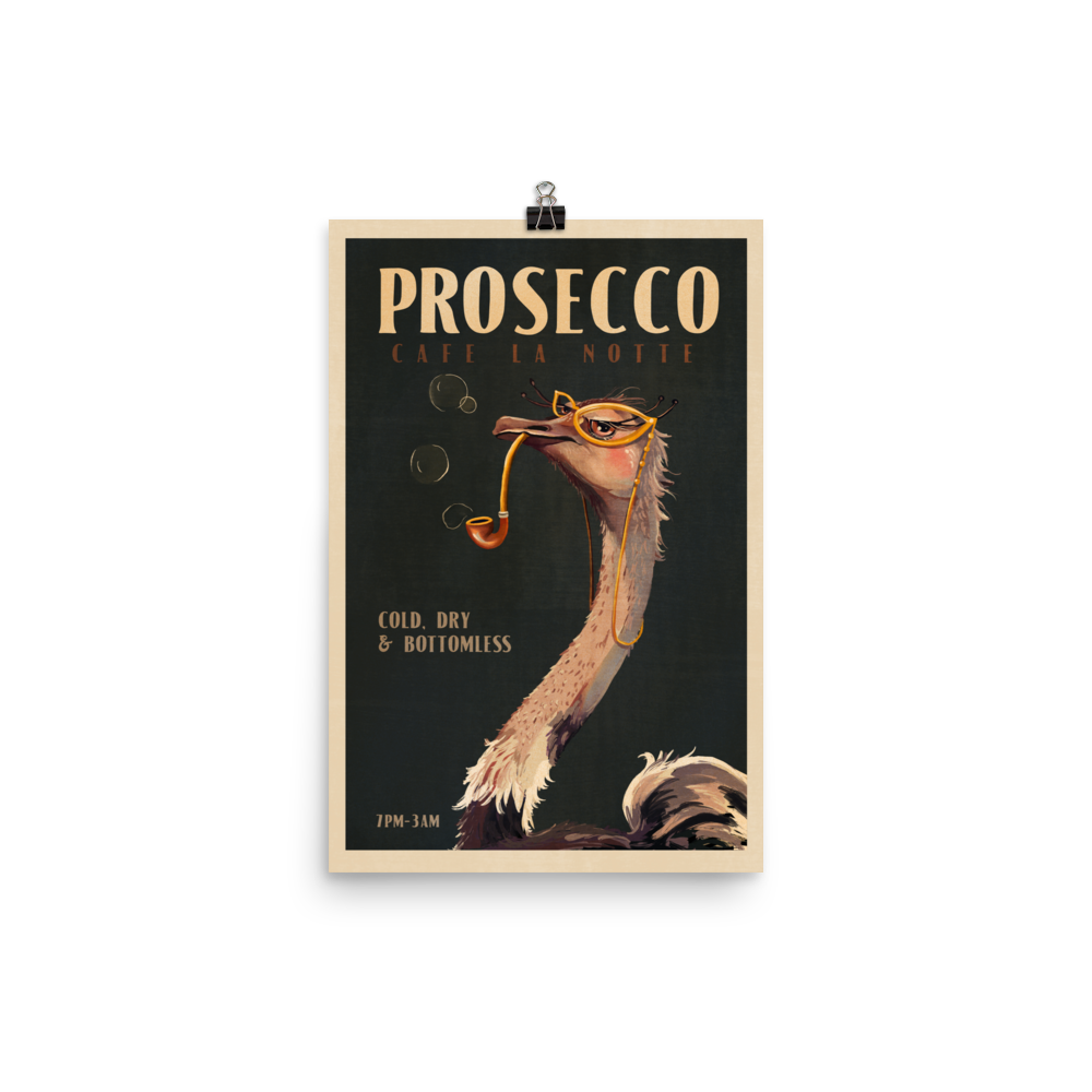 Vintage Art Deco Prosecco Poster. Guinness Style Beer Ad Ostrich. Retro ...