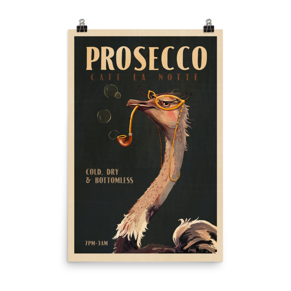 Vintage Art Deco Prosecco Poster. Guinness Style Beer Ad Ostrich. Retro ...