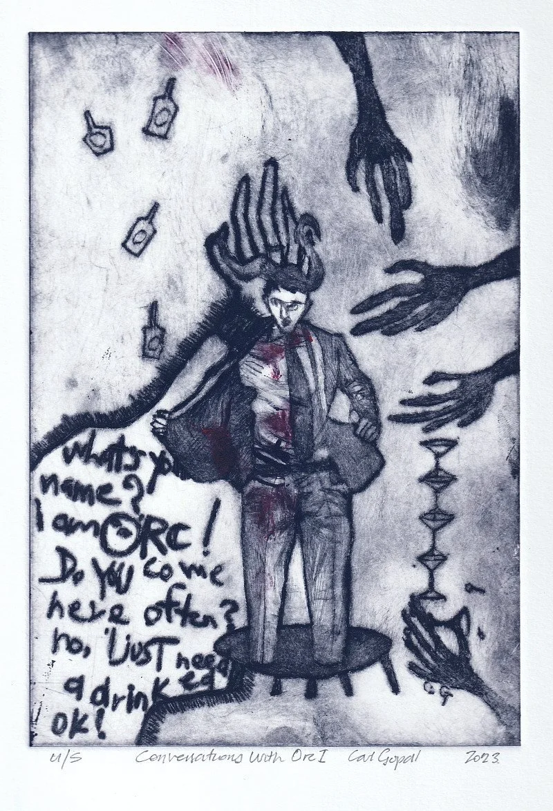 AUKUS Chronicles/Studio Notes: Drypoint print of my ‘imaginary’ meeting ...