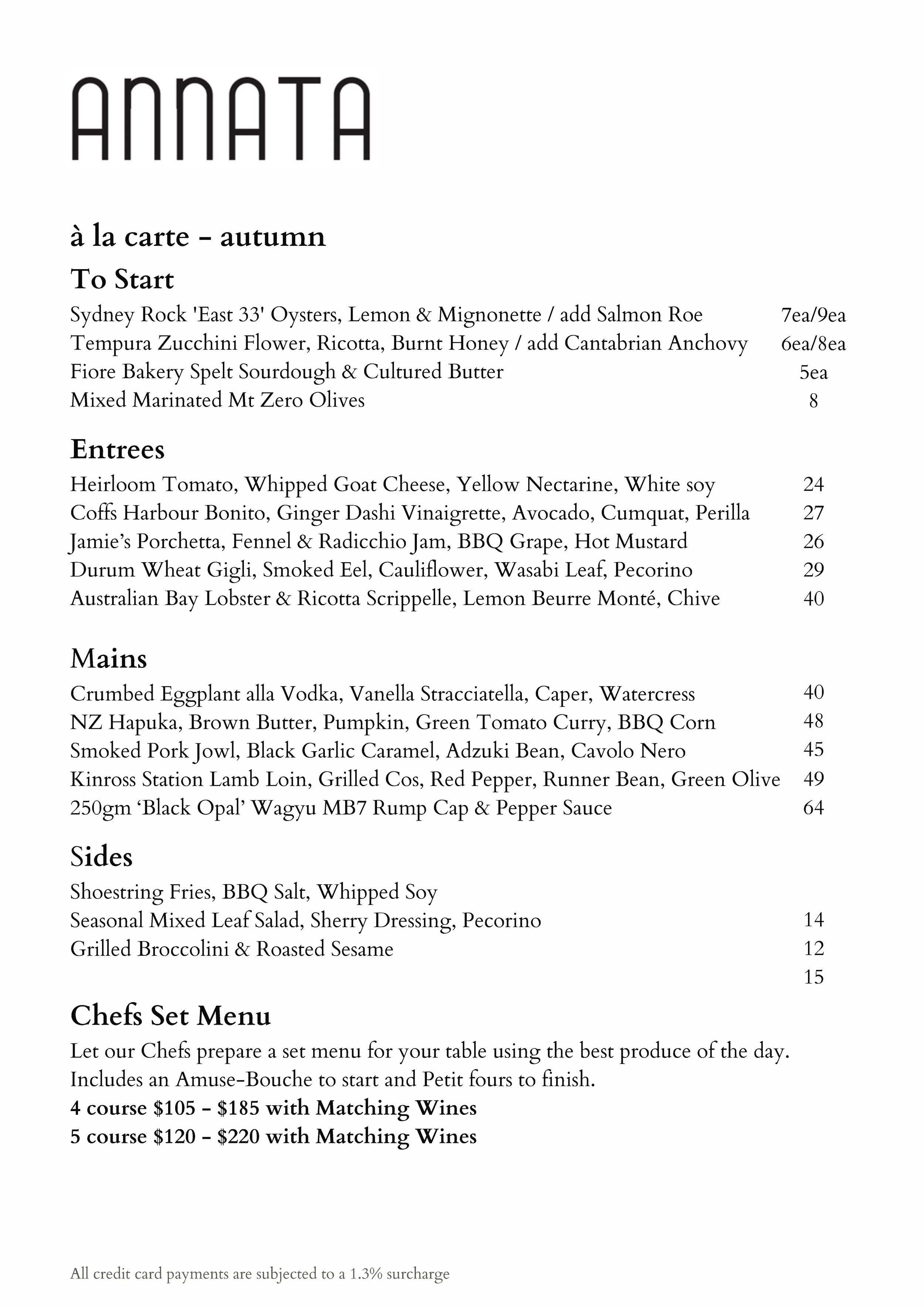 Annata Autumn Menus - 2025 — Annata Restaurant
