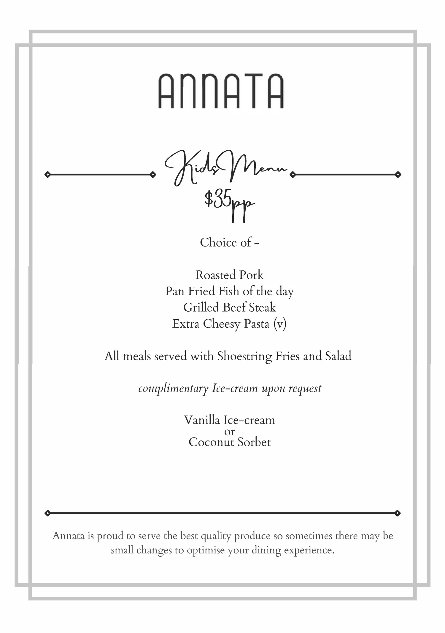 Annata Spring Menus - 2025 — Annata Restaurant