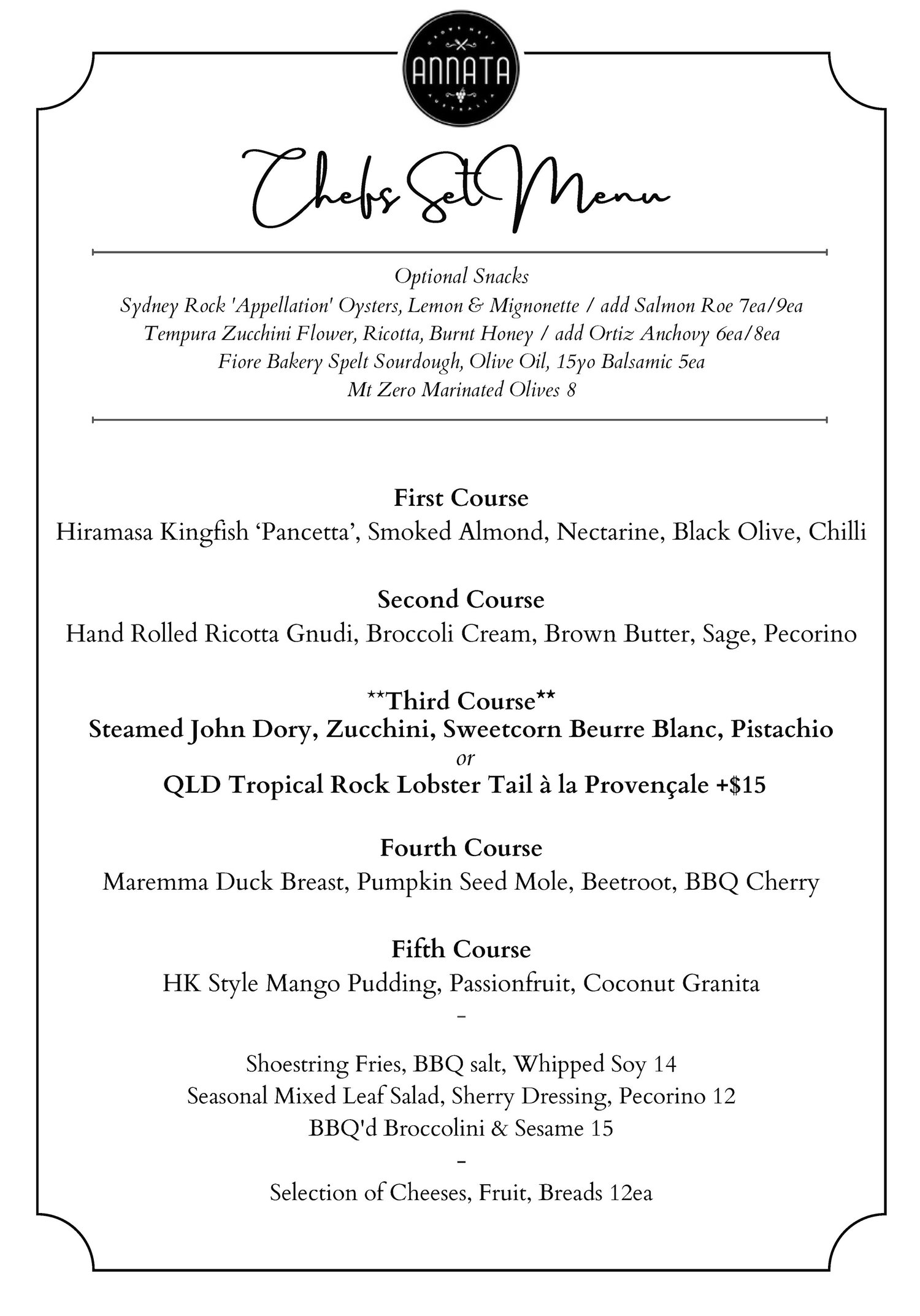 New Summer Menus — Annata Restaurant