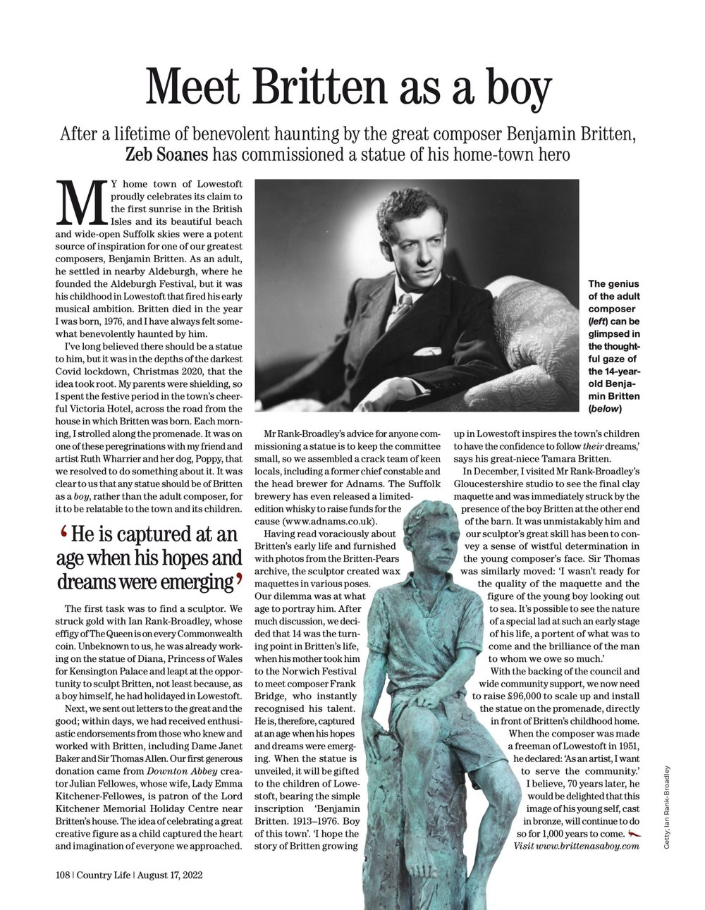 Meet Britten as a boy — Britten as a Boy Statue