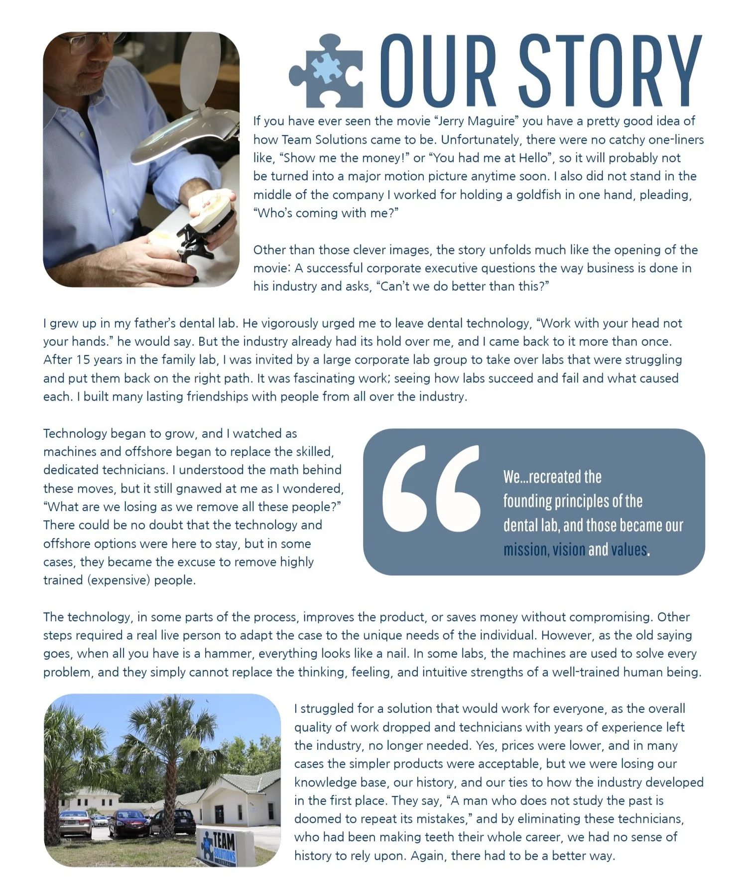 Our story — Team Solutions Dental Laboratory