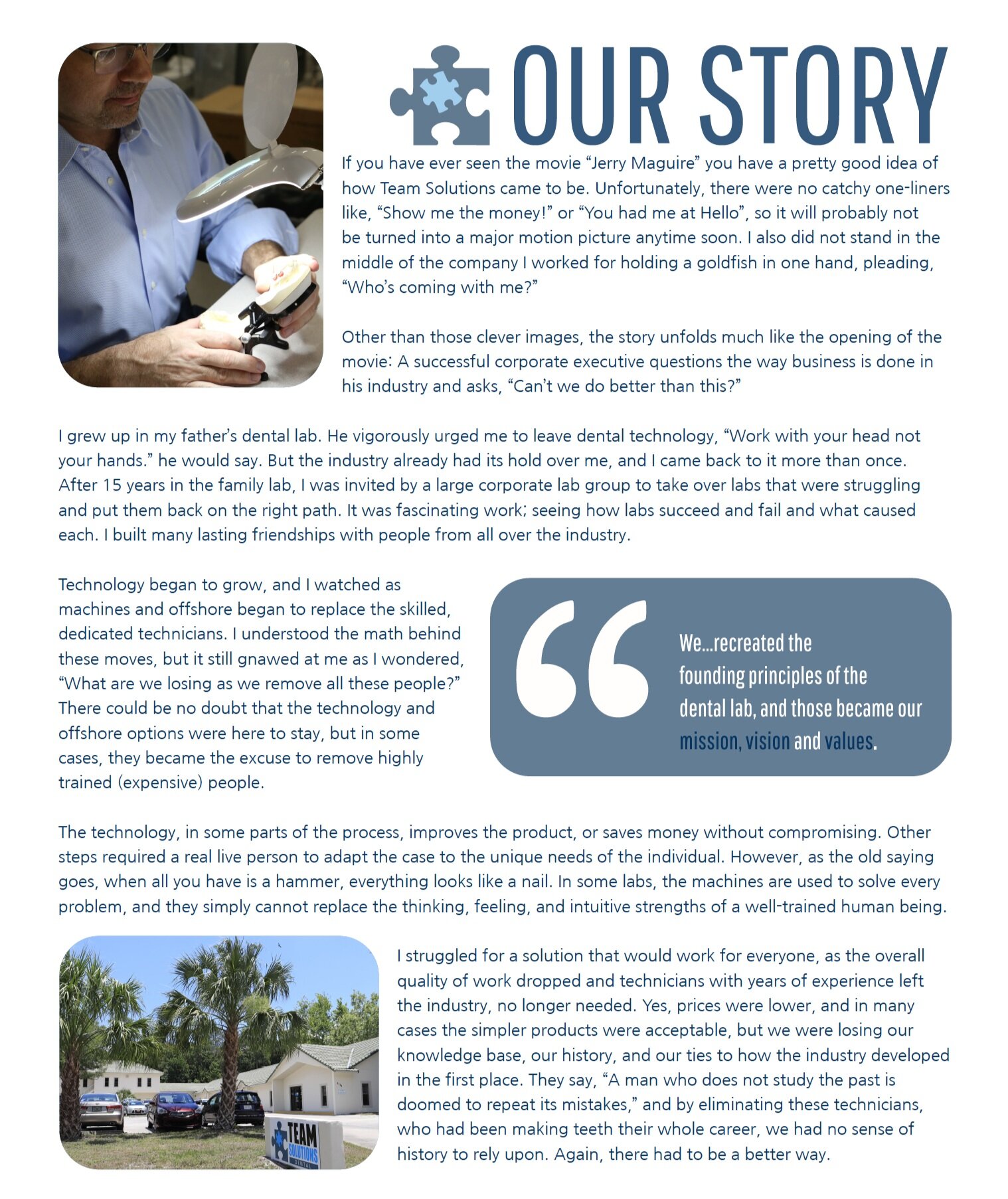 Our story — Team Solutions Dental Laboratory