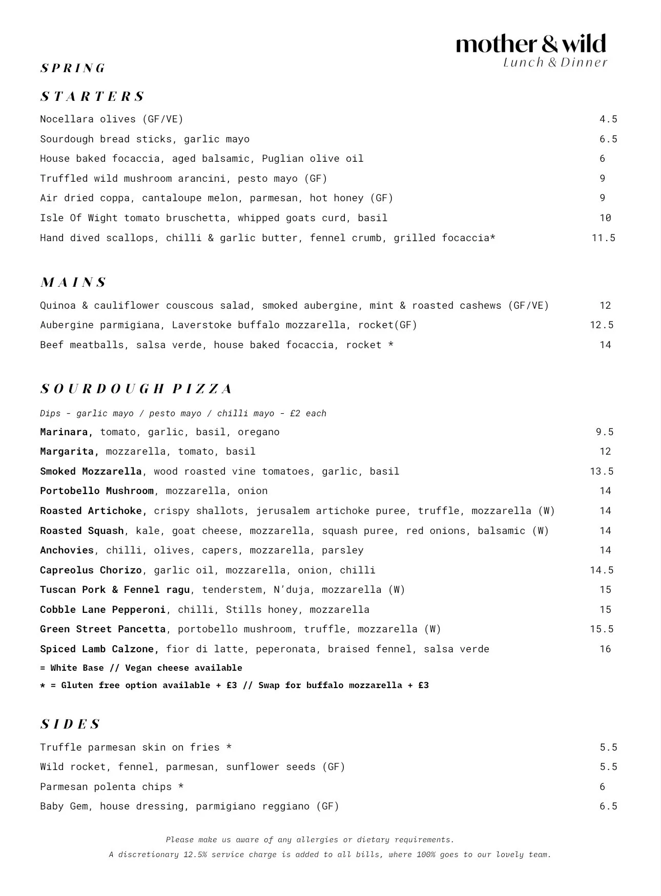 Menu — mother & wild