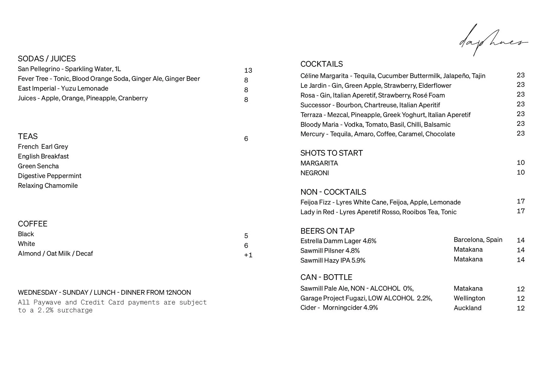 Menu — Daphnes Bar Taverna