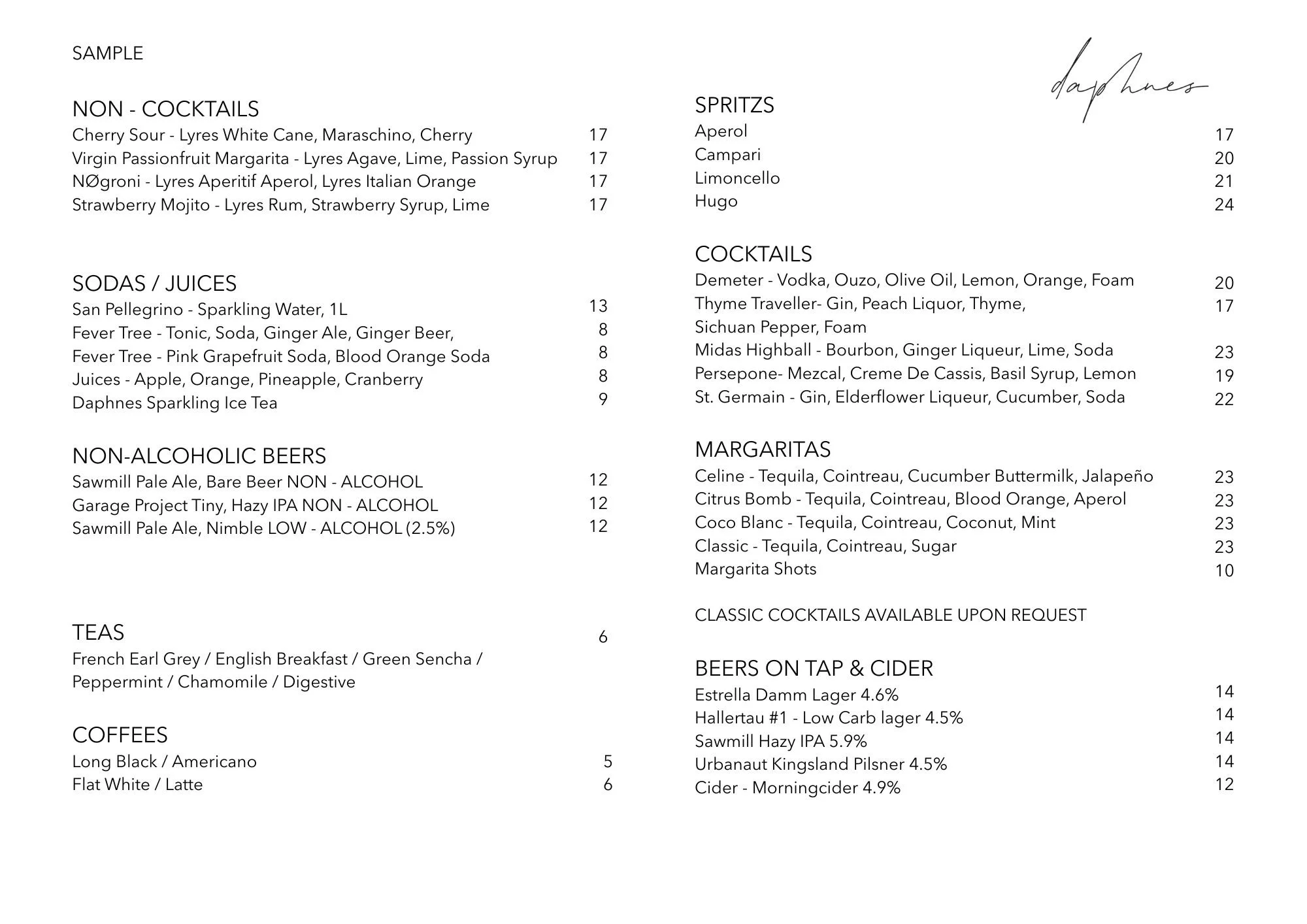 Menu — Daphnes Bar Taverna