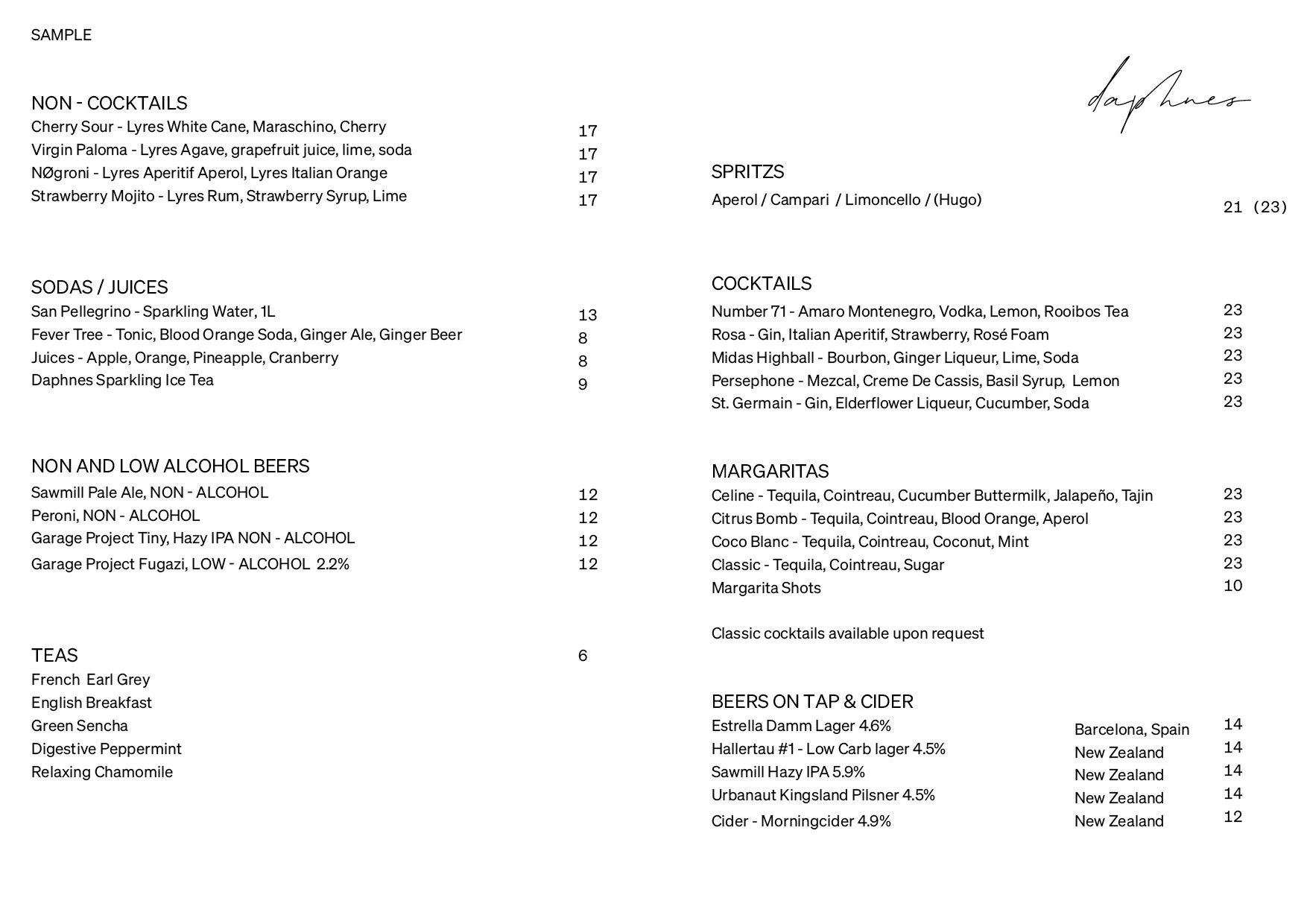 Menu — Daphnes Bar Taverna