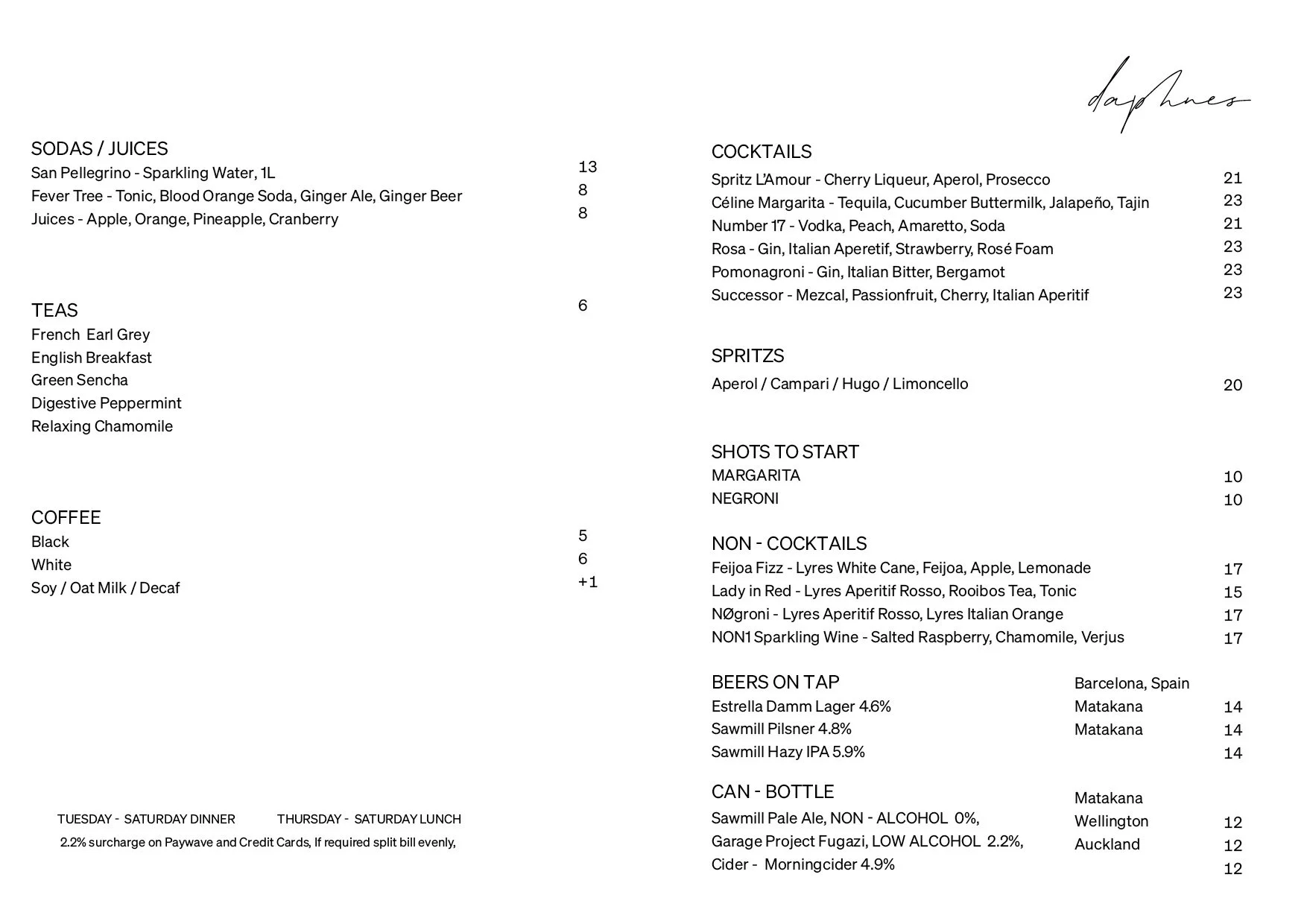 Menu — Daphnes Bar Taverna