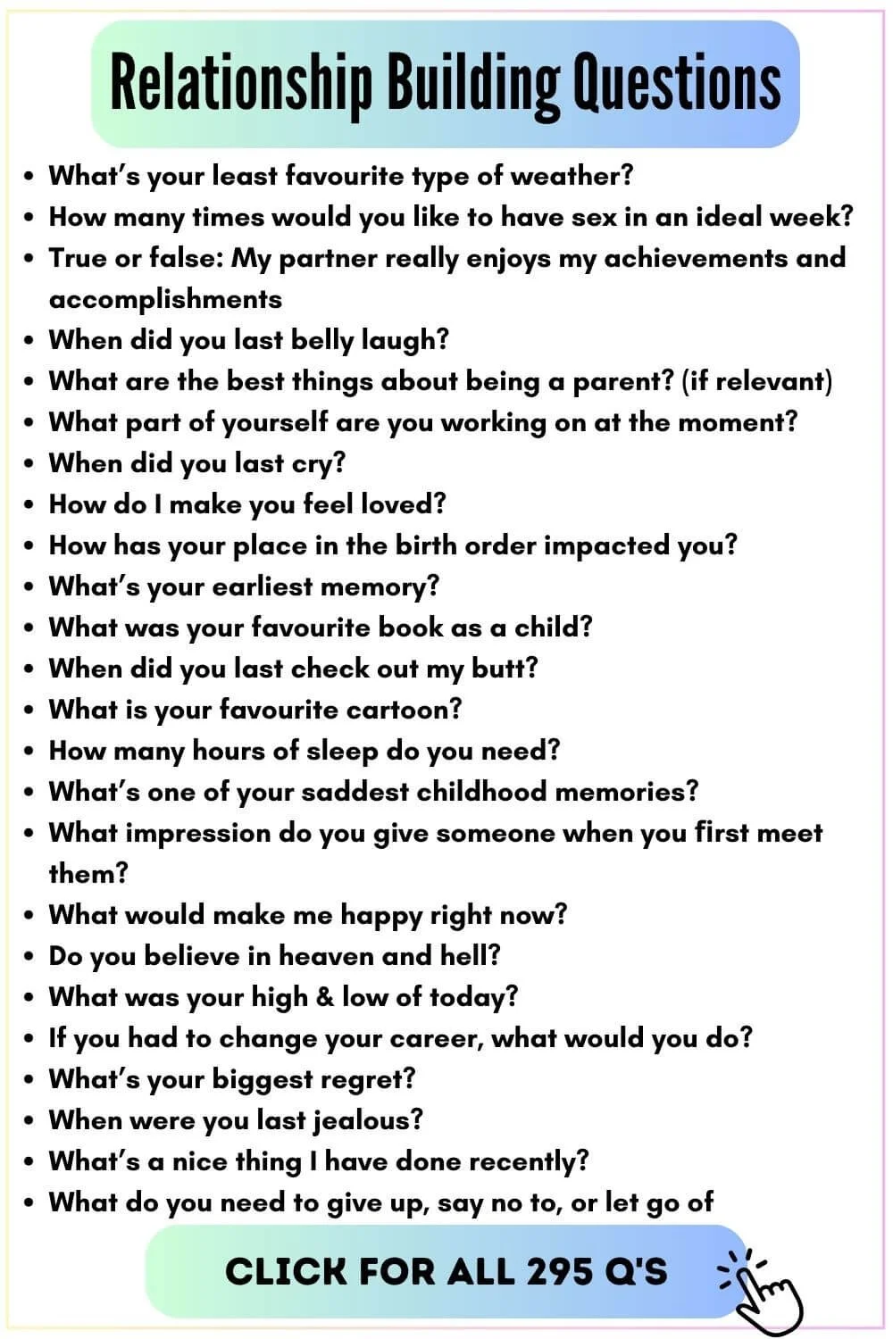301 Fun, Flirty & Deep Questions to ask your Partner (random order ...