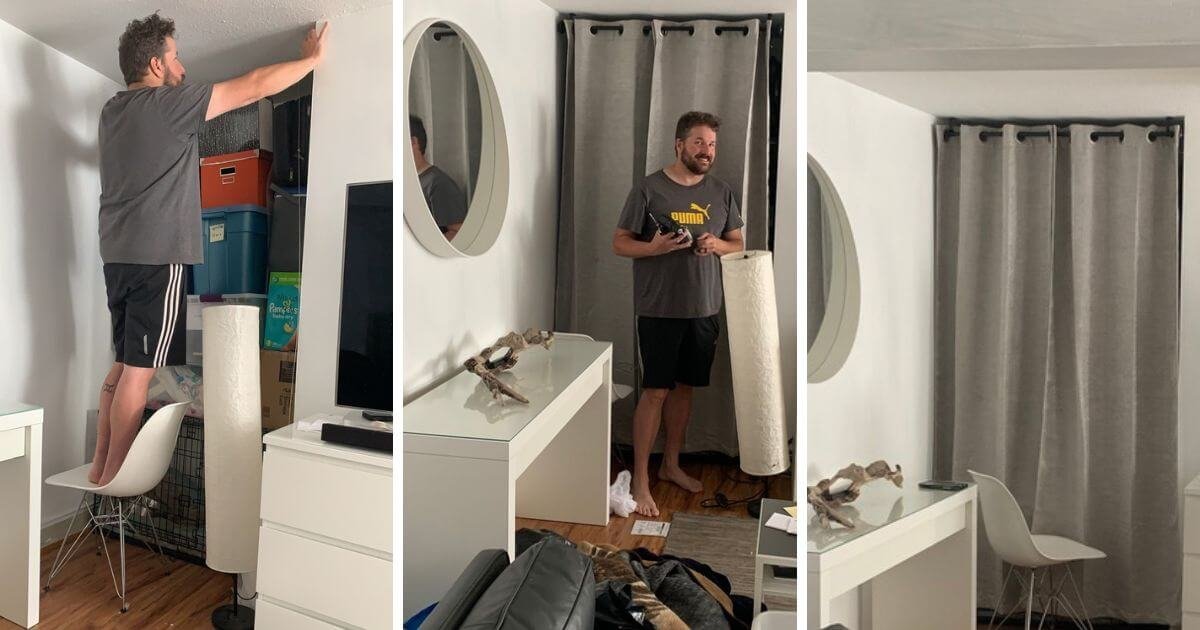Quick & Easy no closet hack: curtain Storage Wall — Minimize My Mess