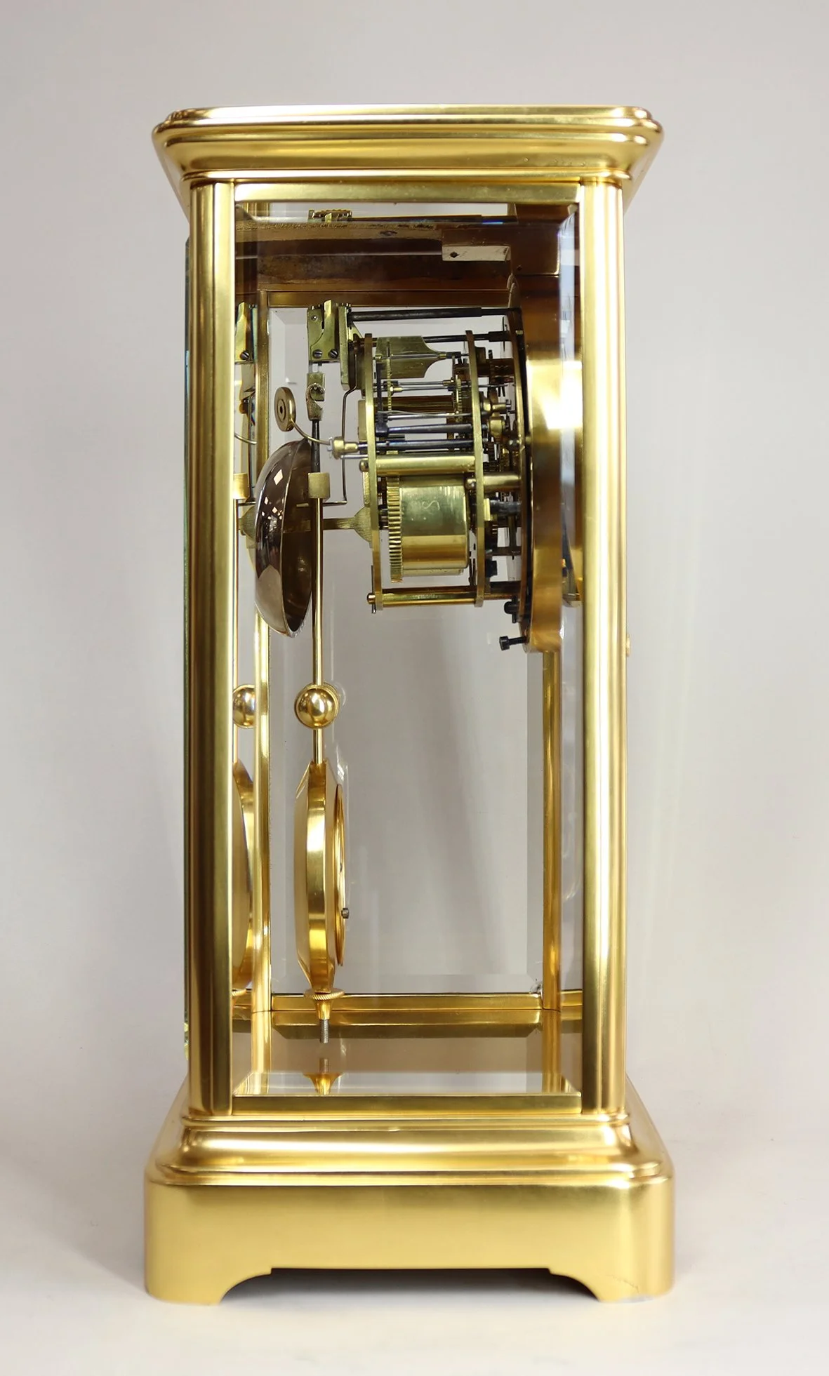 A Gilded French Four Glass Clock with Visible Escapement and Ellicott ...