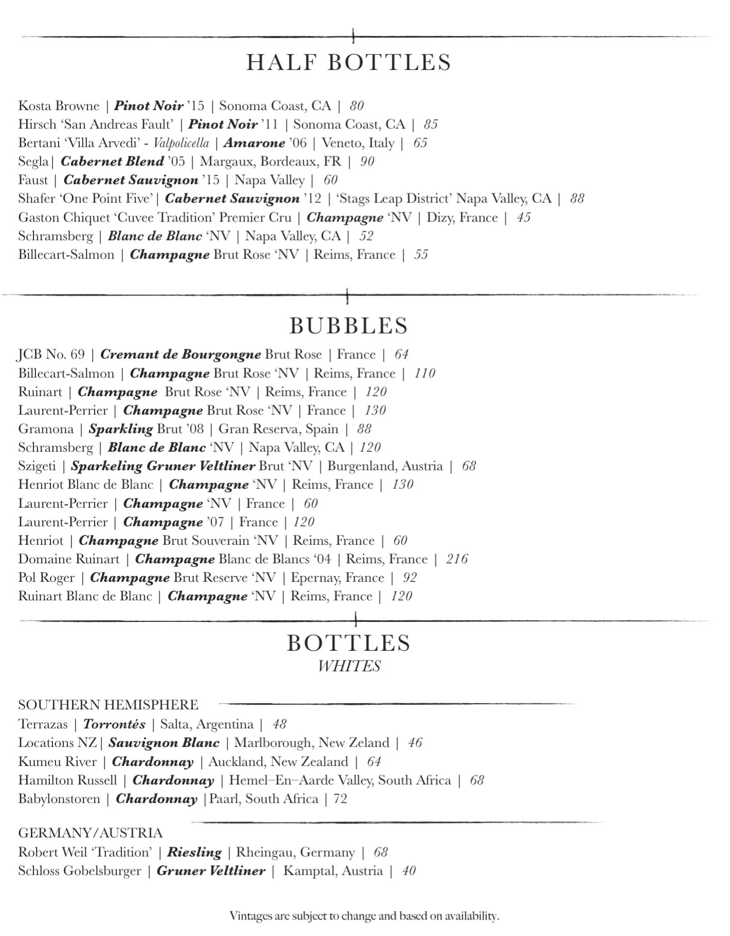Menu — VIN 25 BISTRO