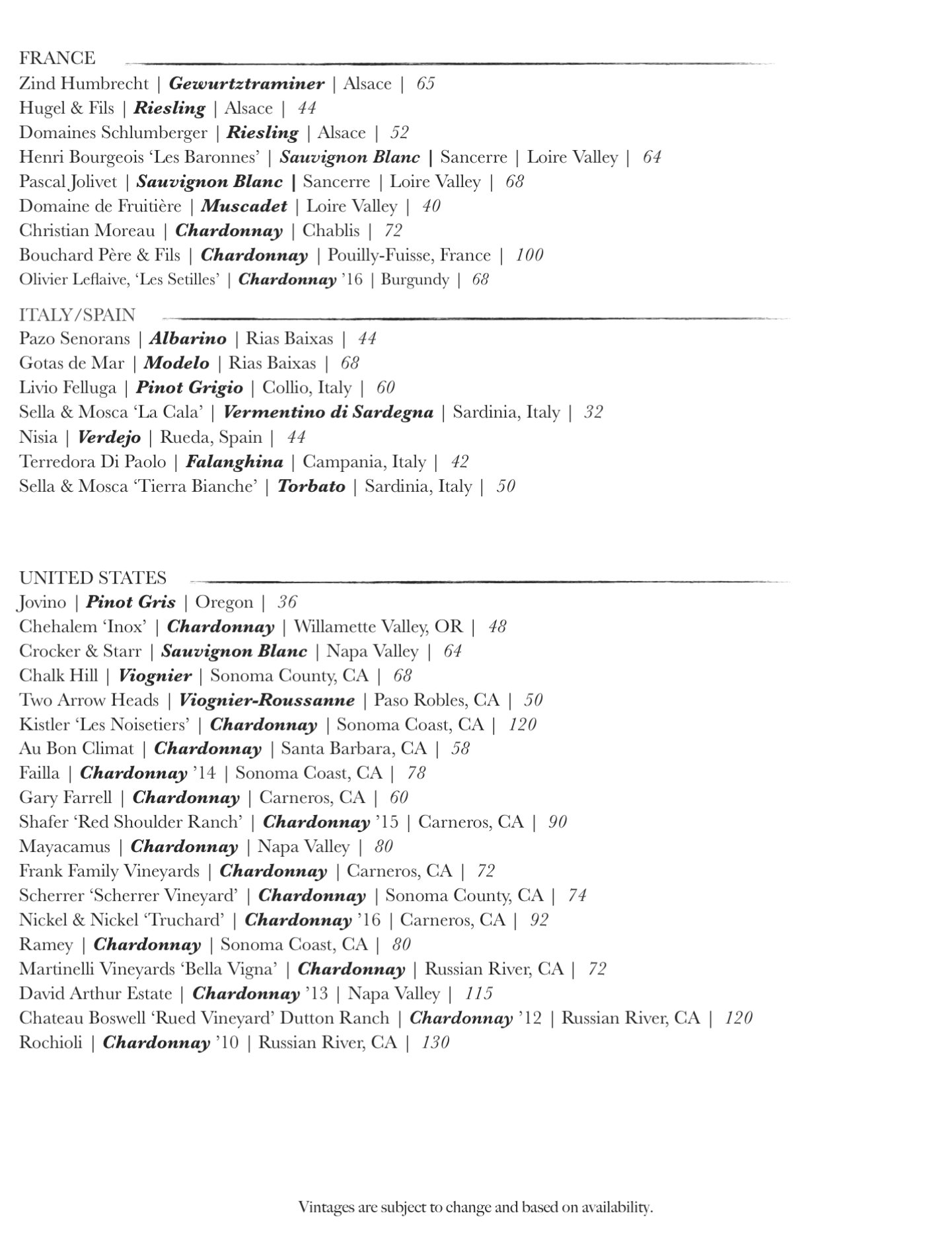 Menu — VIN 25 BISTRO