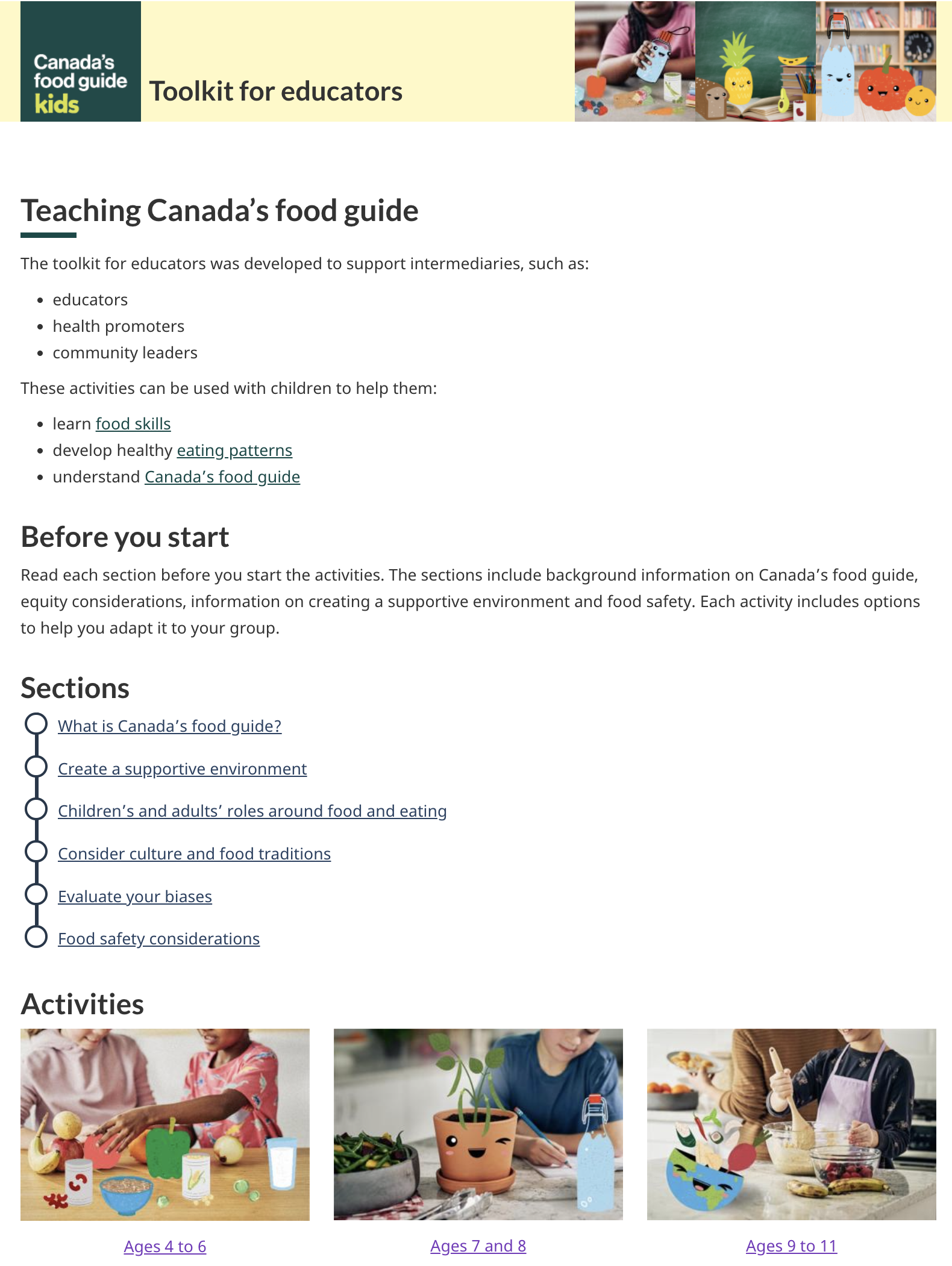 Teaching Canada's Food Guide: Toolkit for Educators — Child Nutrition ...