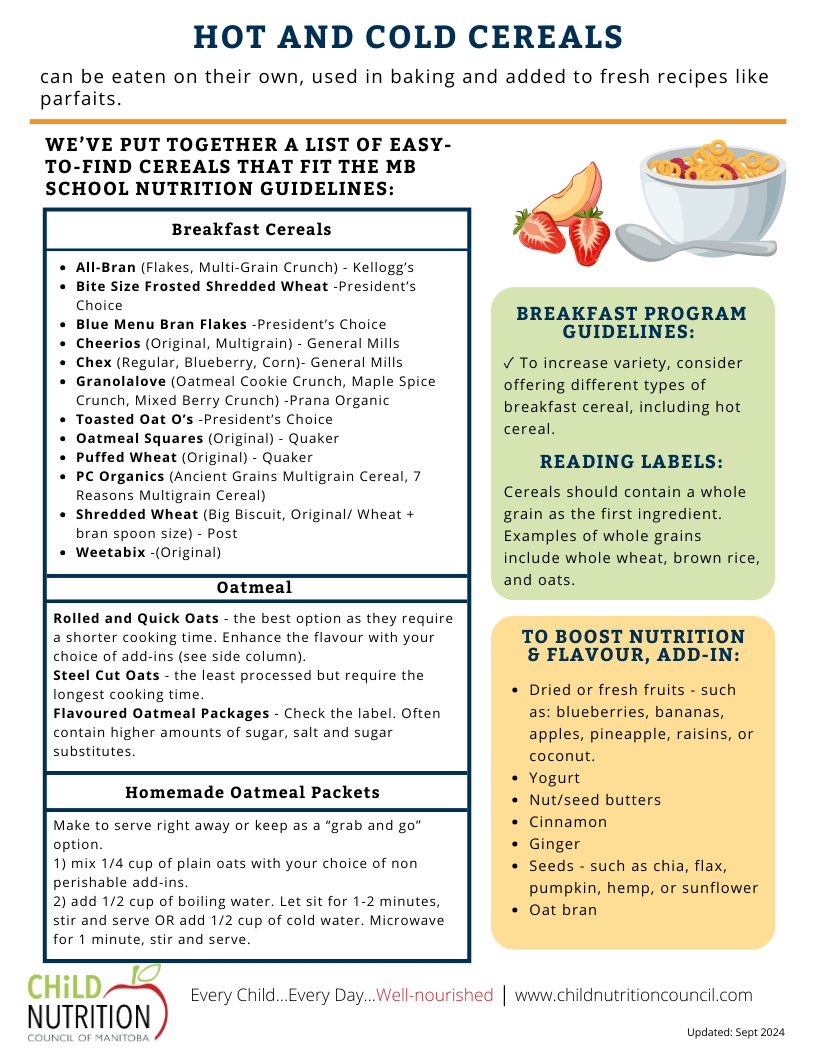 Hot and Cold Cereals — Child Nutrition Council of MB