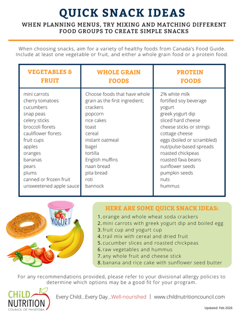 Quick Snack Ideas — Child Nutrition Council of MB