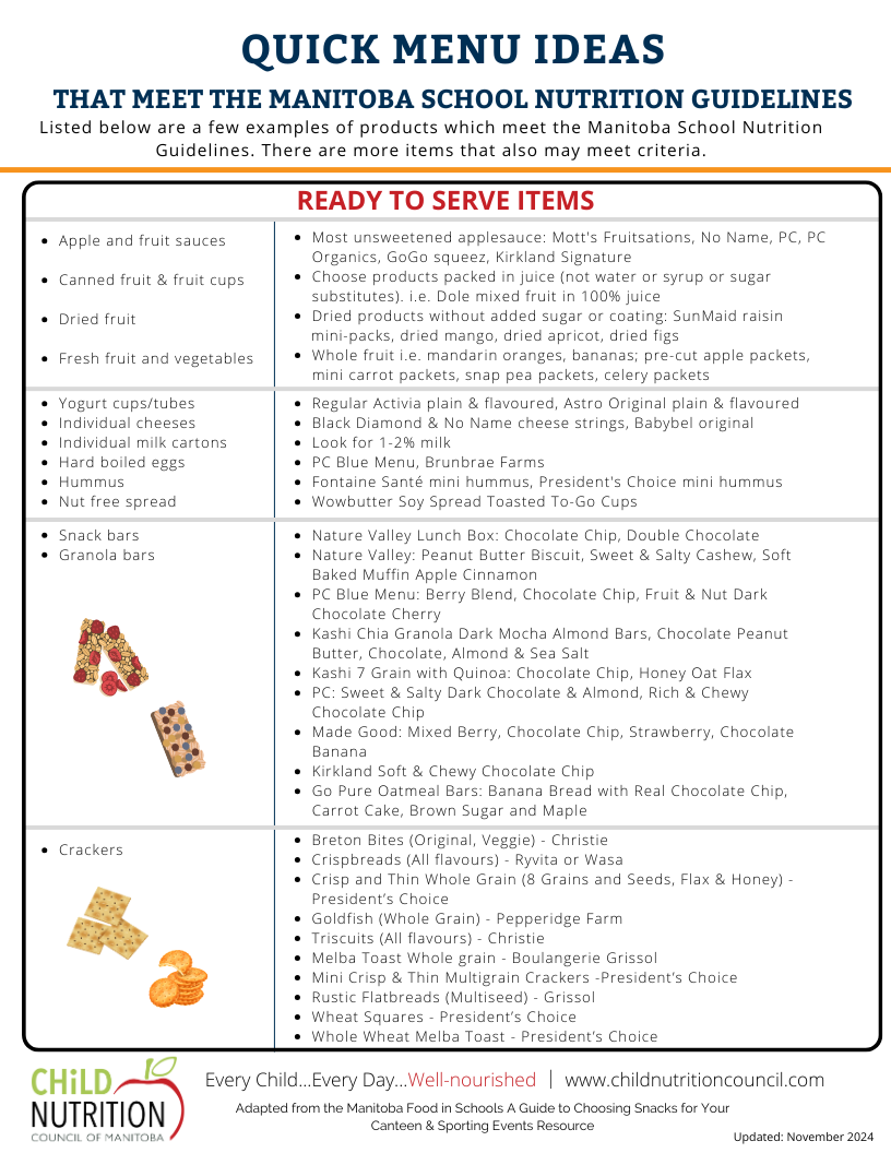 Quick Snack Ideas — Child Nutrition Council of MB