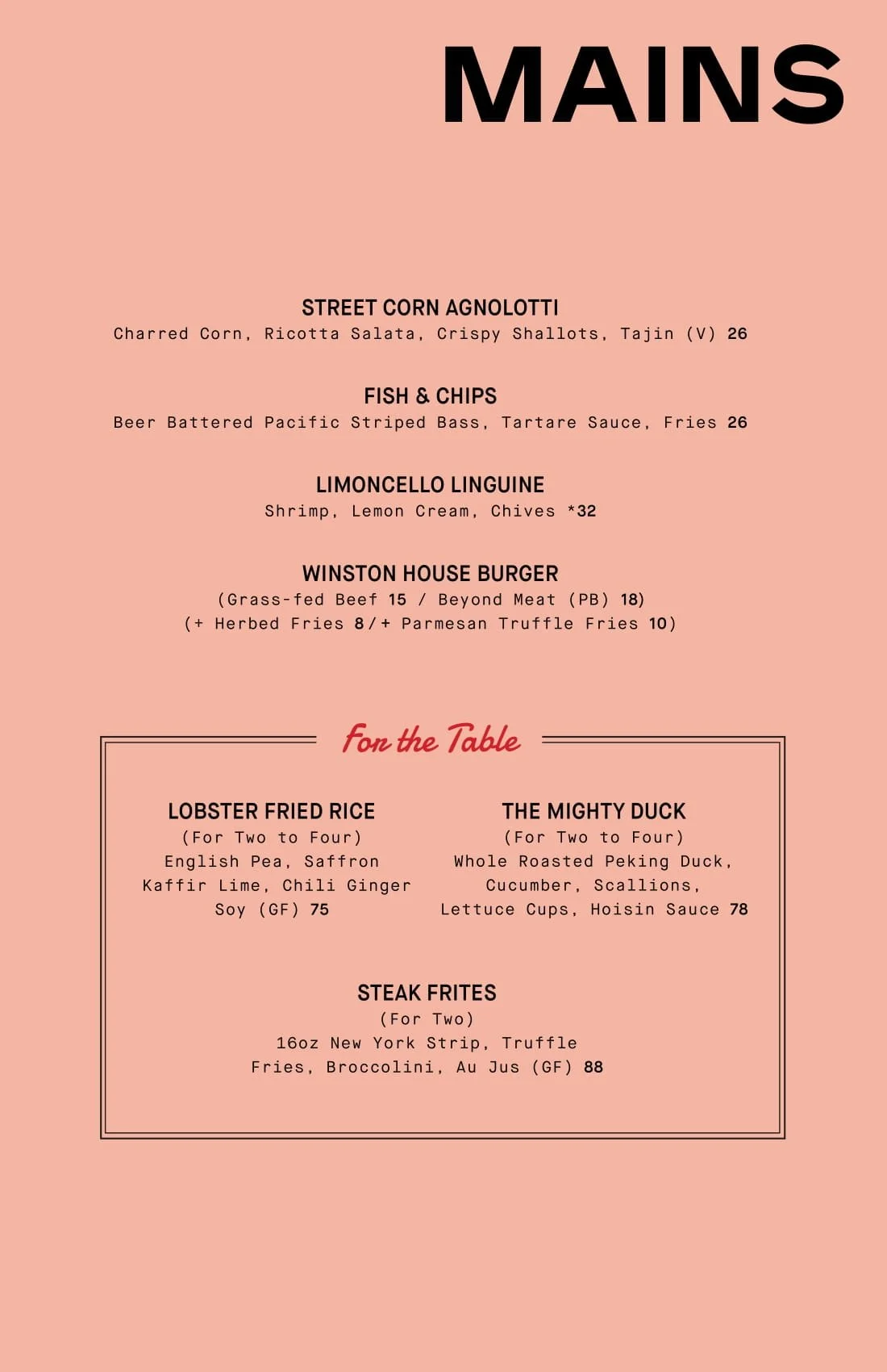 Menu — Winston House