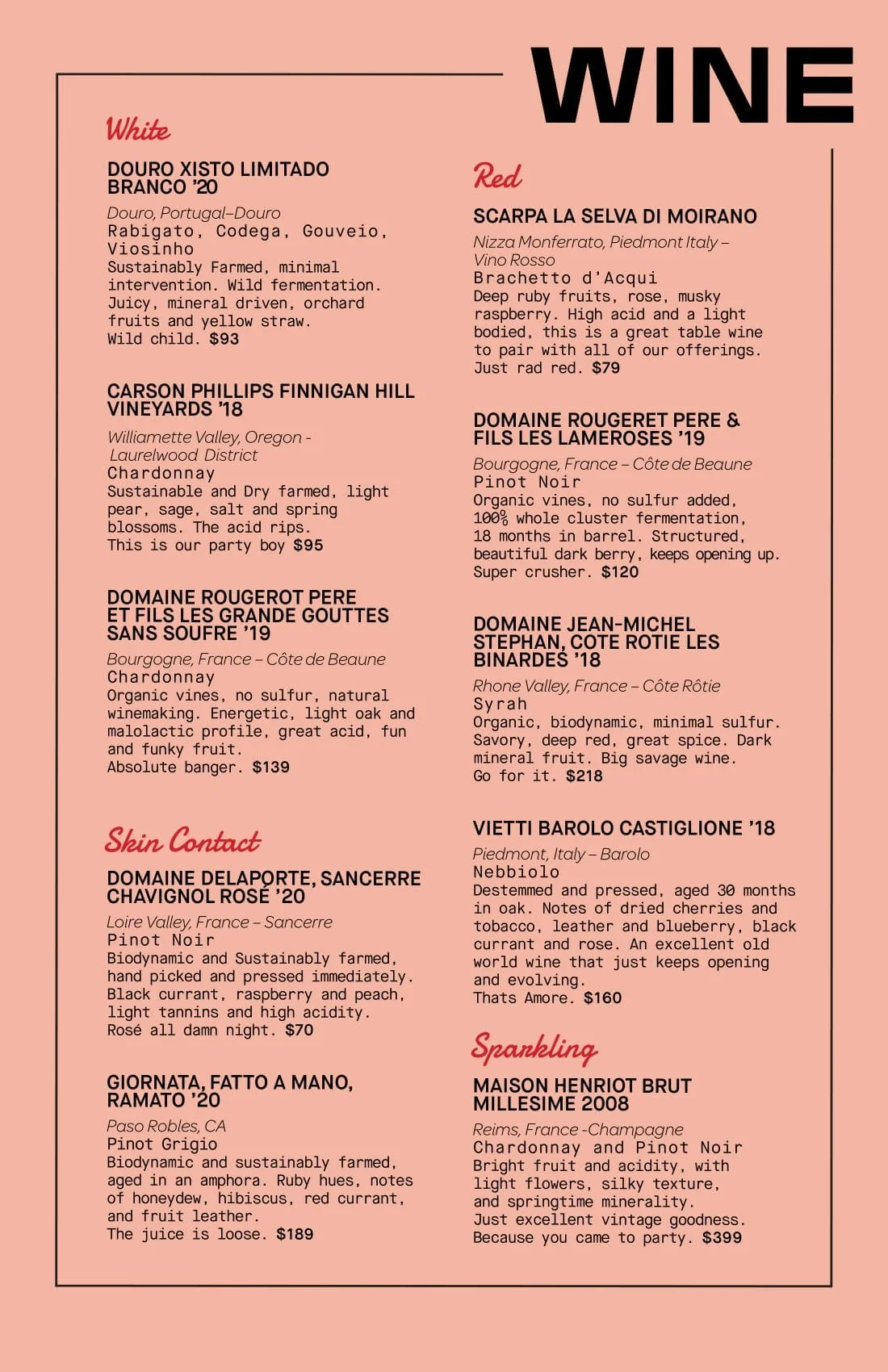 Menu — Winston House