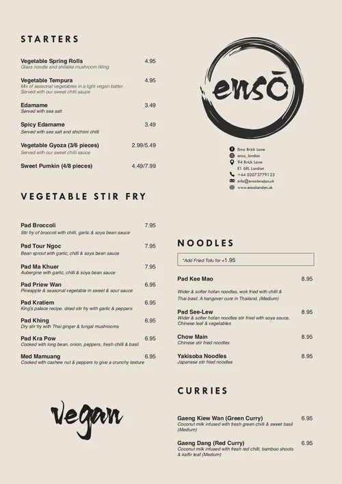 Thay and Sushi Menu — Enso