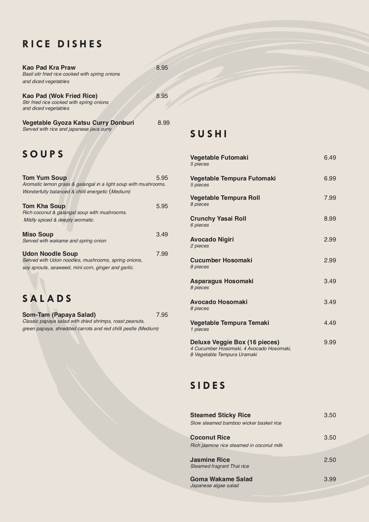 Thay and Sushi Menu — Enso