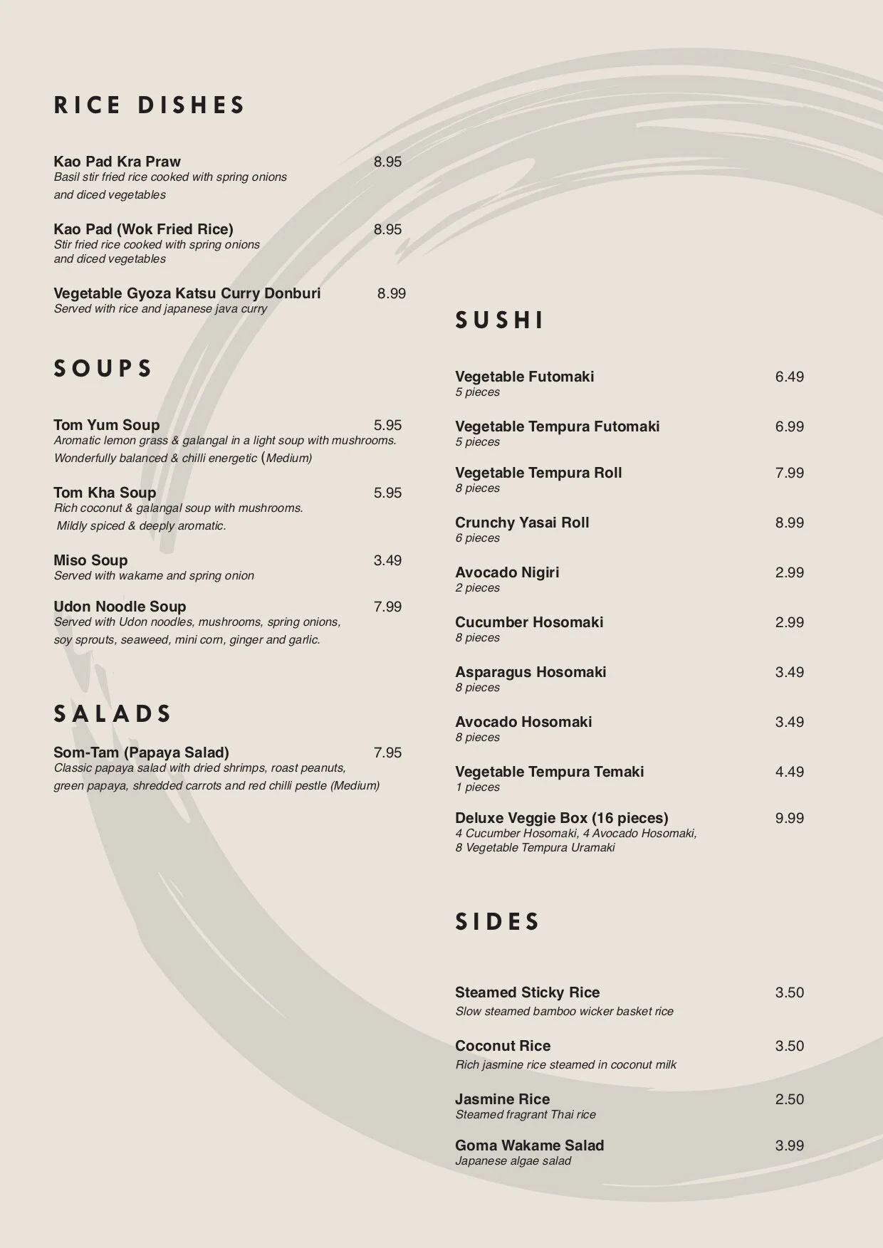 Thay and Sushi Menu — Enso