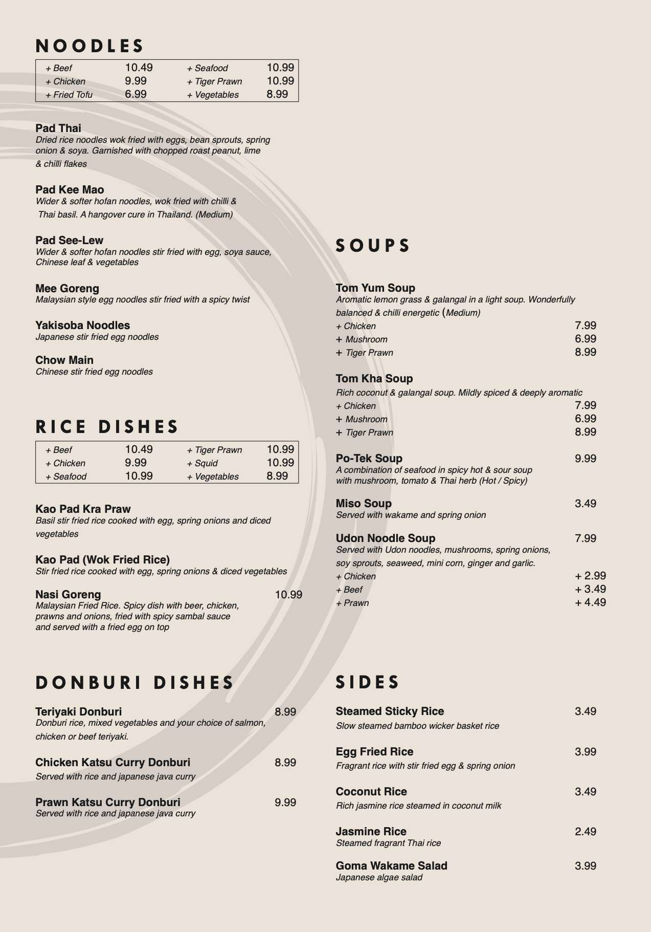 Thay and Sushi Menu — Enso