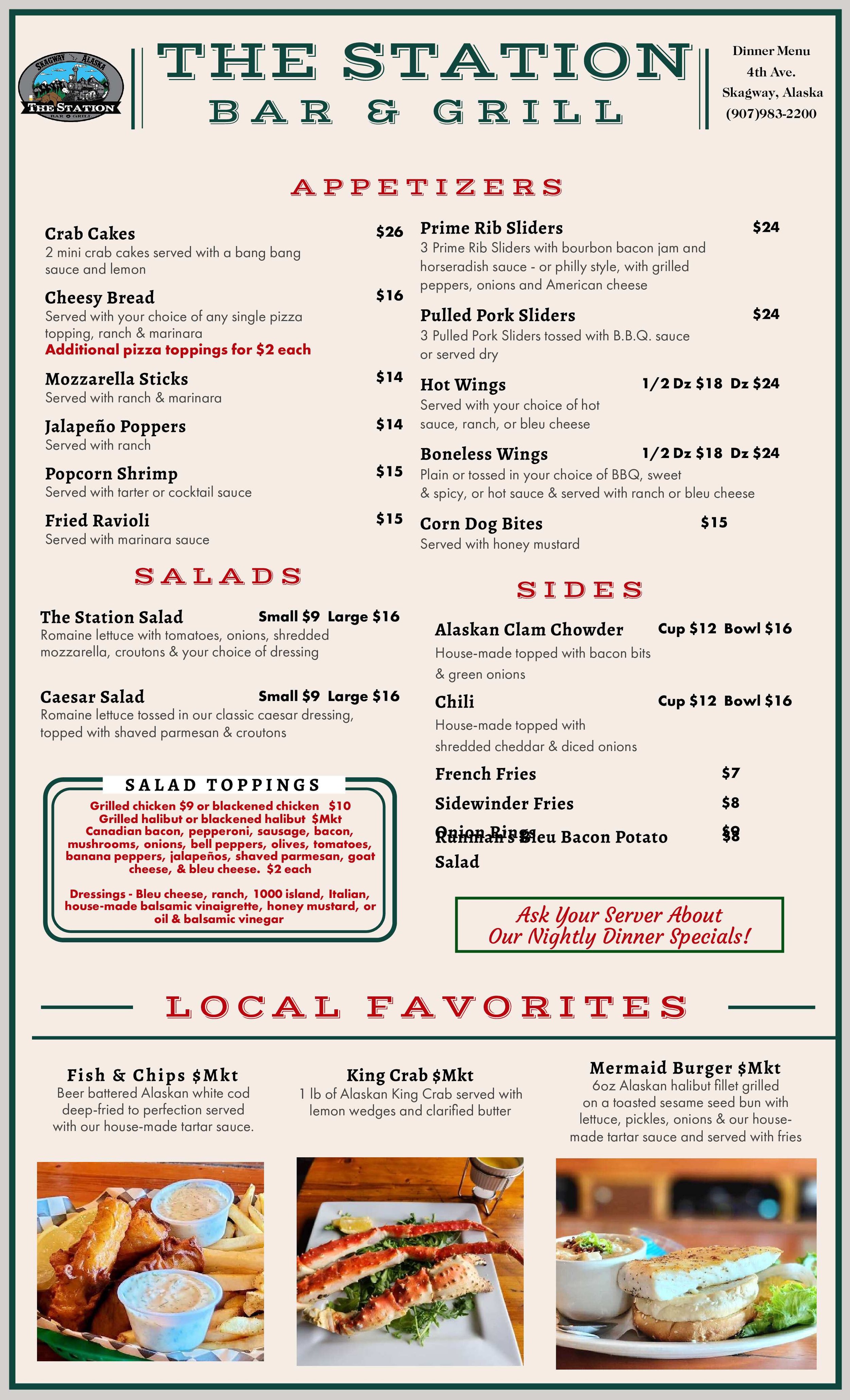 Station Bar and Grill Menu — Morning Wood Hotel