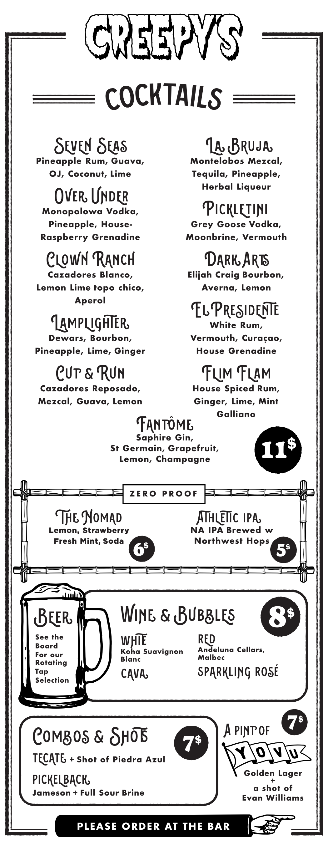 Menu 1 — A Clown Bar for Clown People