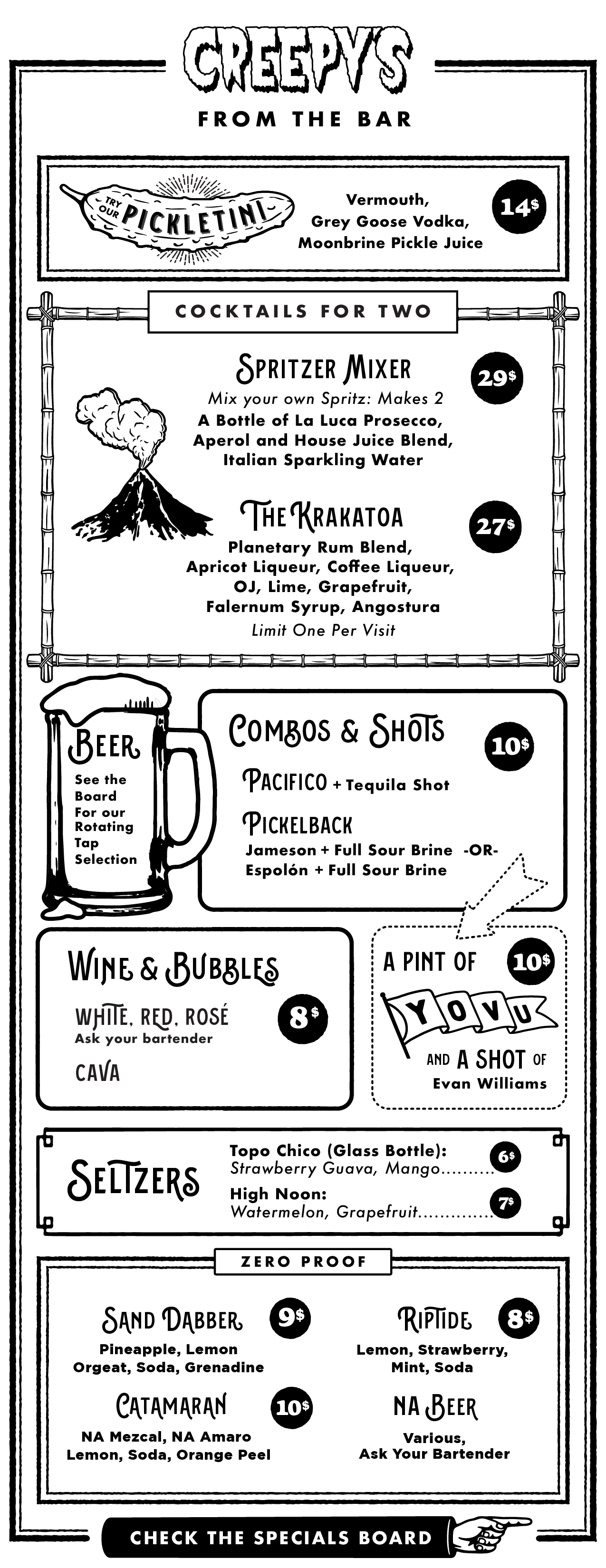 Menu 1 — A Clown Bar for Clown People