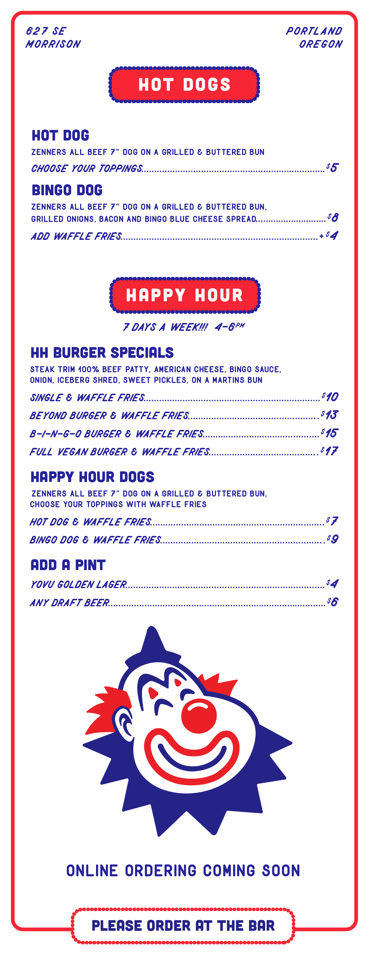 Menu 1 — A Clown Bar for Clown People