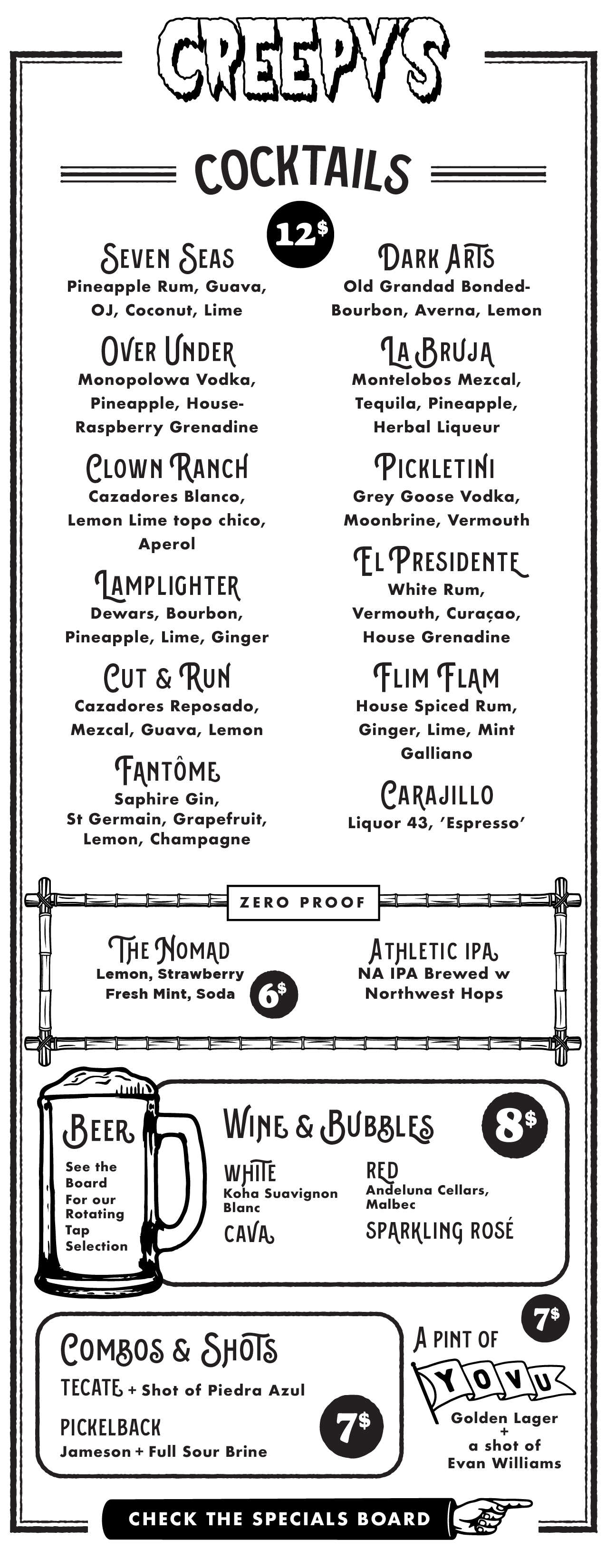 Menu 1 — A Clown Bar for Clown People