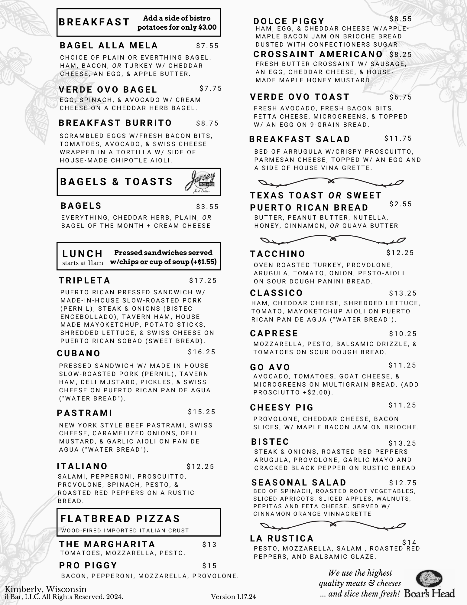 Menu 1 — il Bar Coffeehouse & Bistro