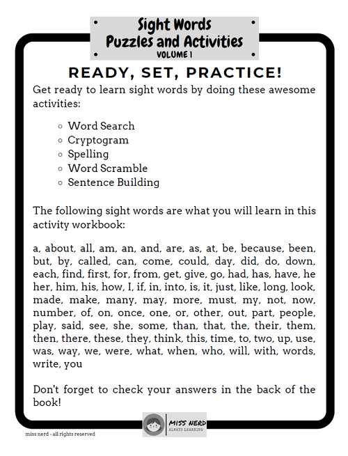 "100 Sight Words" Puzzles and Activities — Miss Nerd