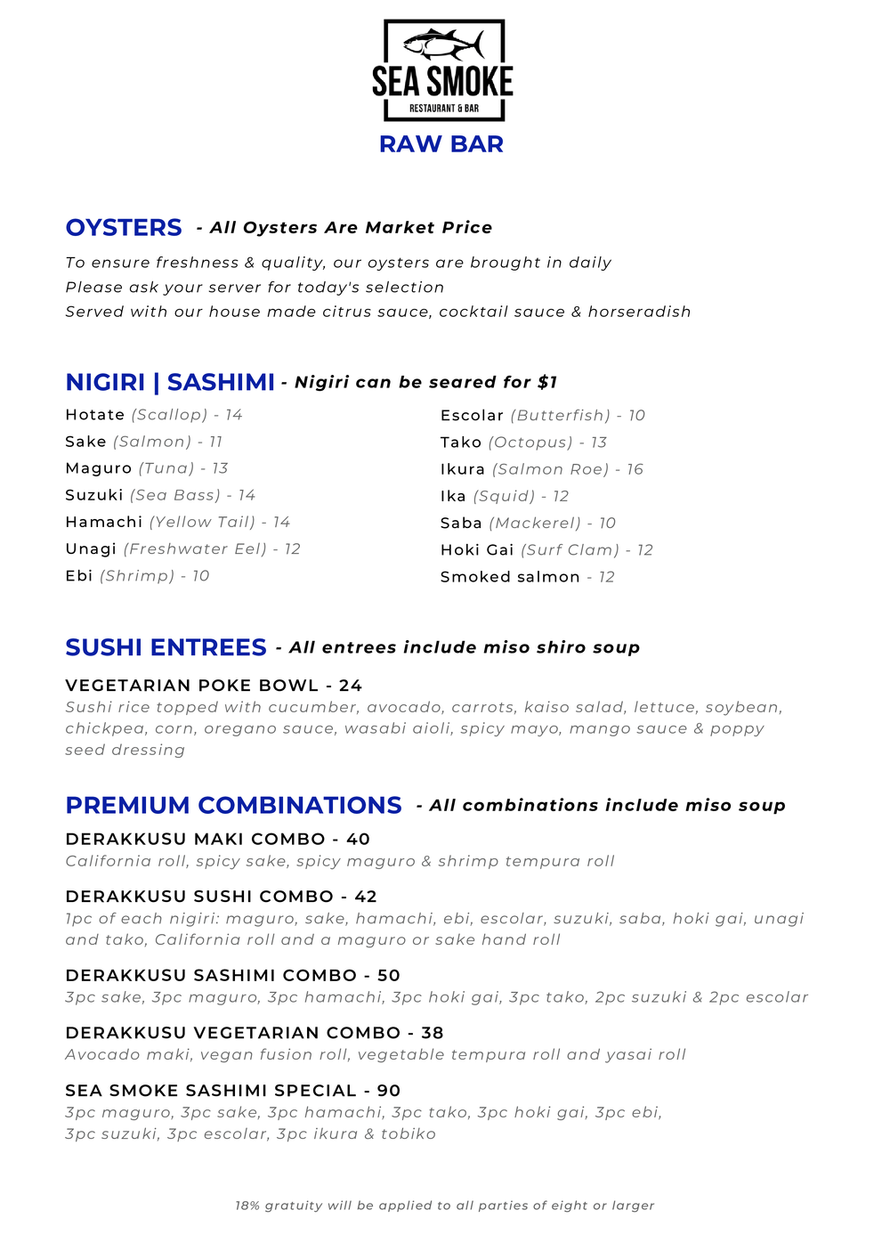 Menu — Sea Smoke