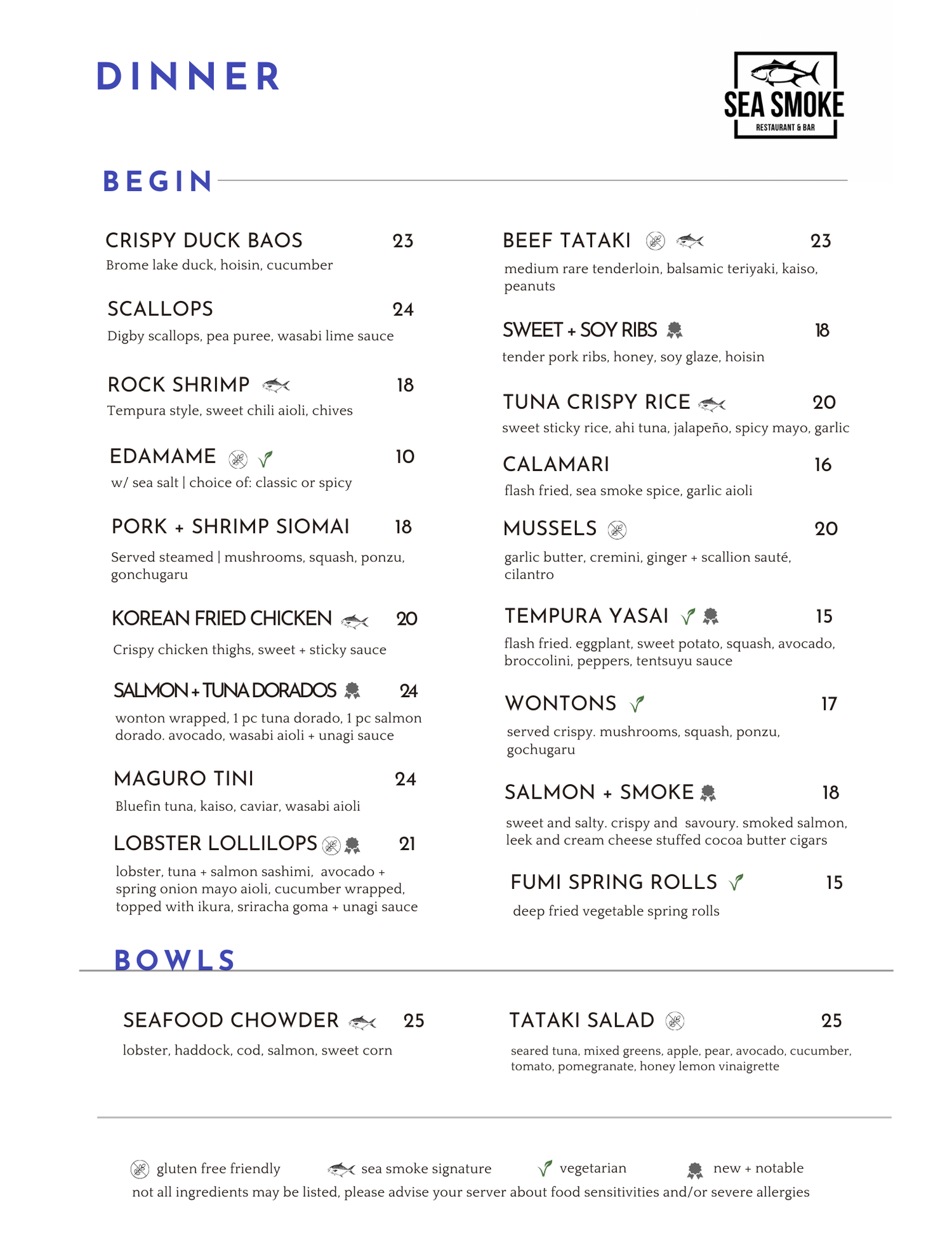 Menu — Sea Smoke